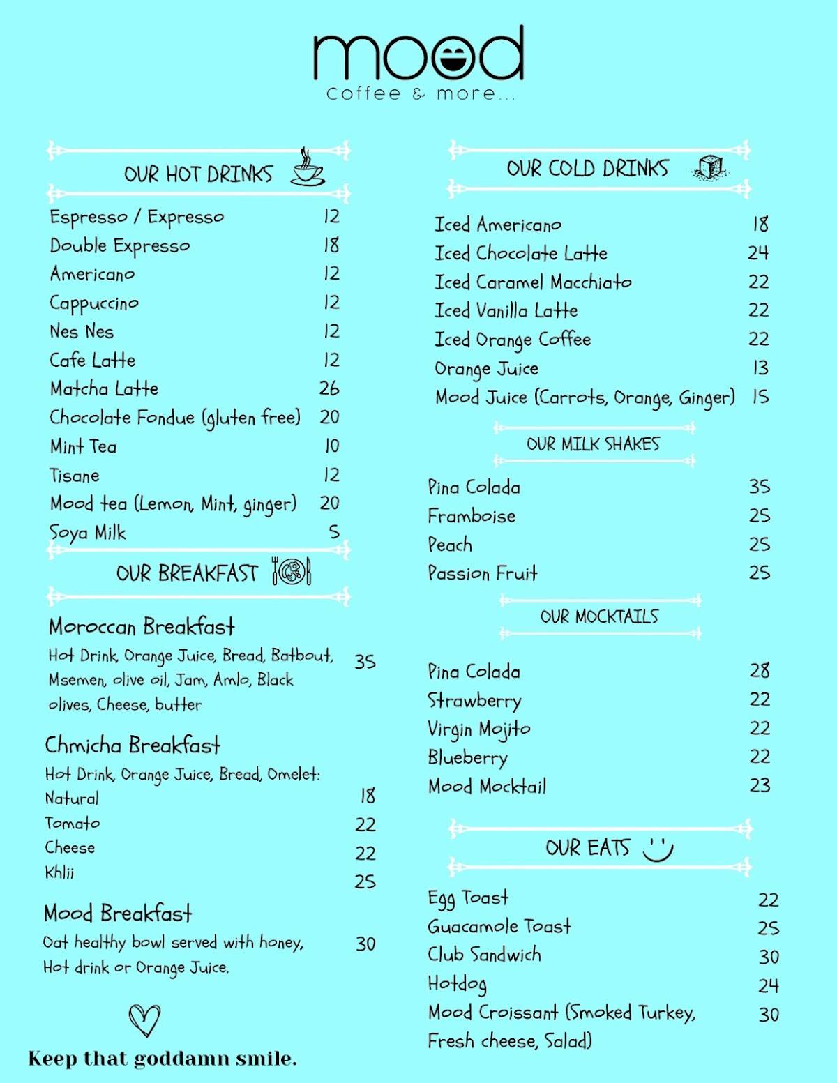 Menu at mood coffee & more... cafe, Essaouira
