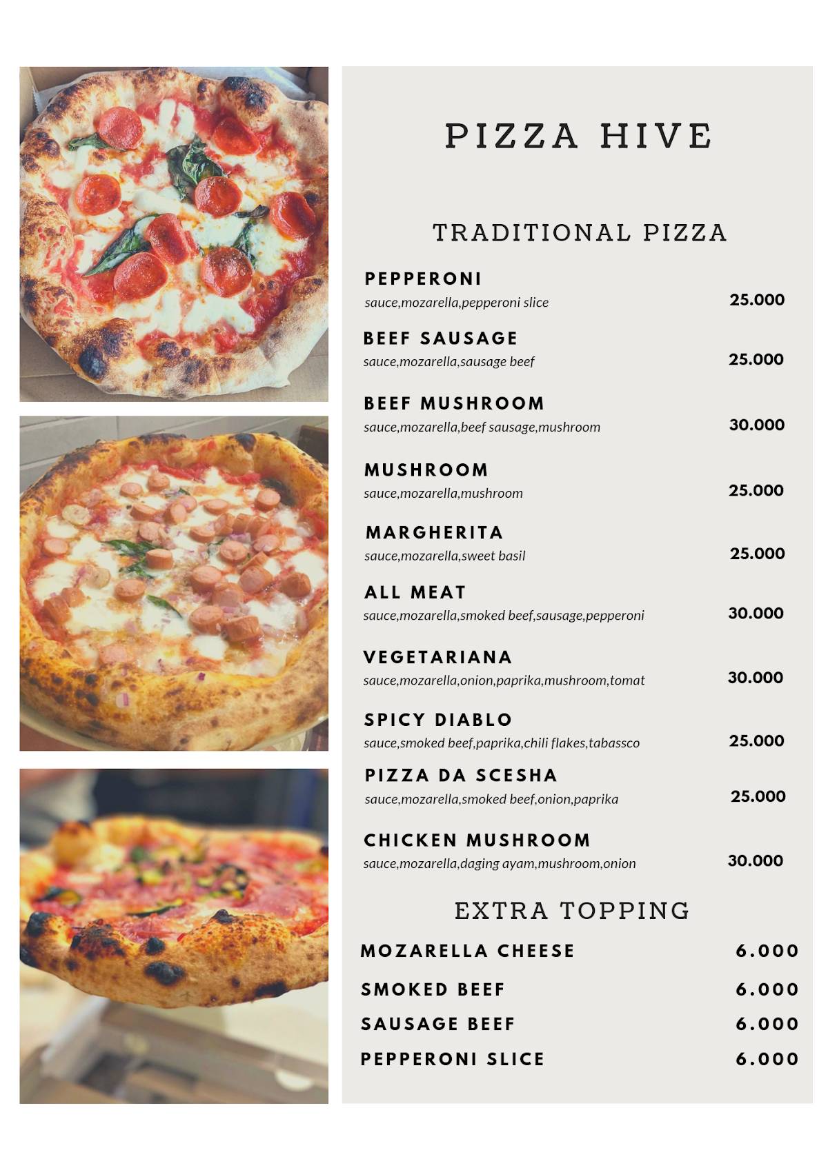 Menu at pizza hive pizzeria, Central Jakarta