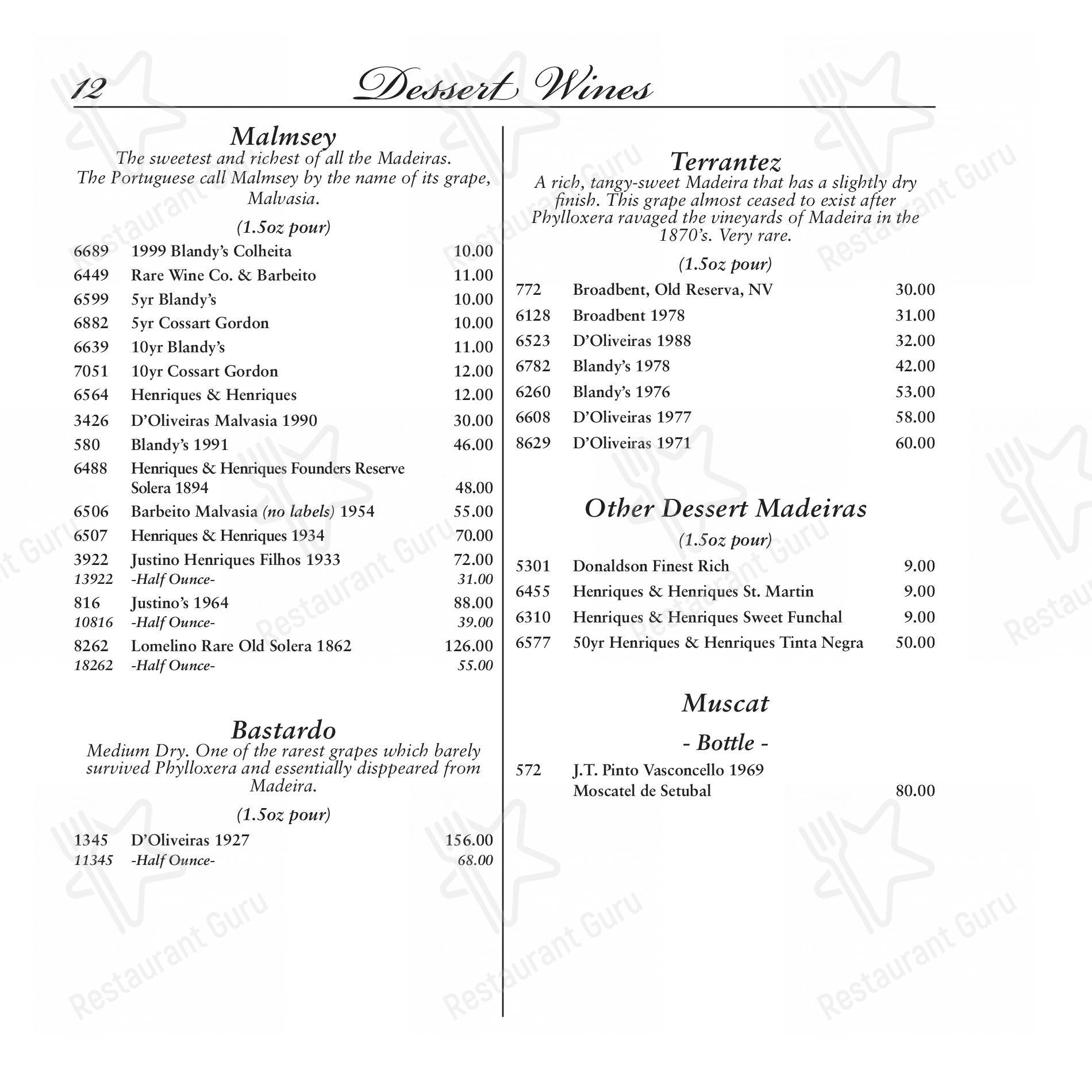 Menu at Bern's Steak House steakhouse, Tampa, S Howard Ave