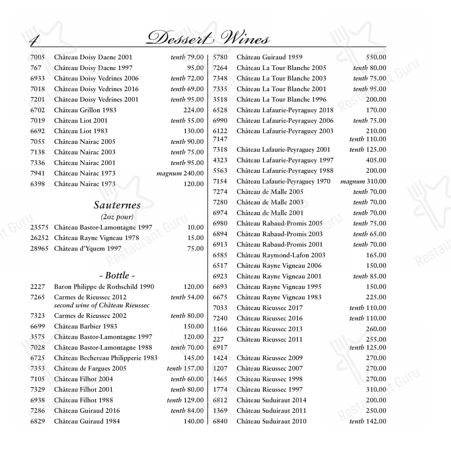 Menu at Bern's Steak House steakhouse, Tampa, S Howard Ave
