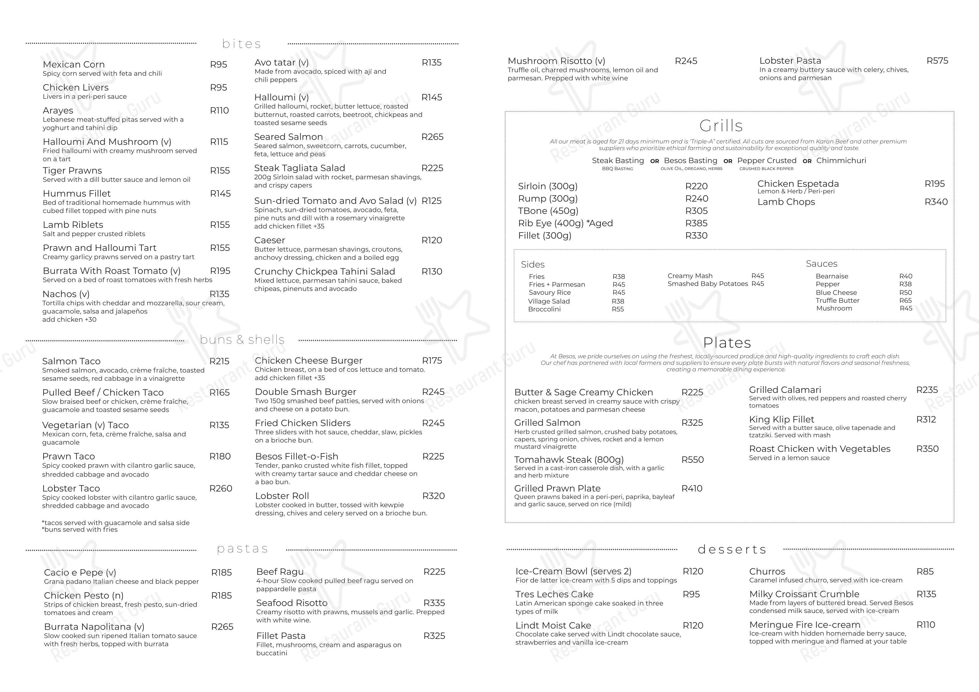 Menu at Besos Restaurant, Randburg