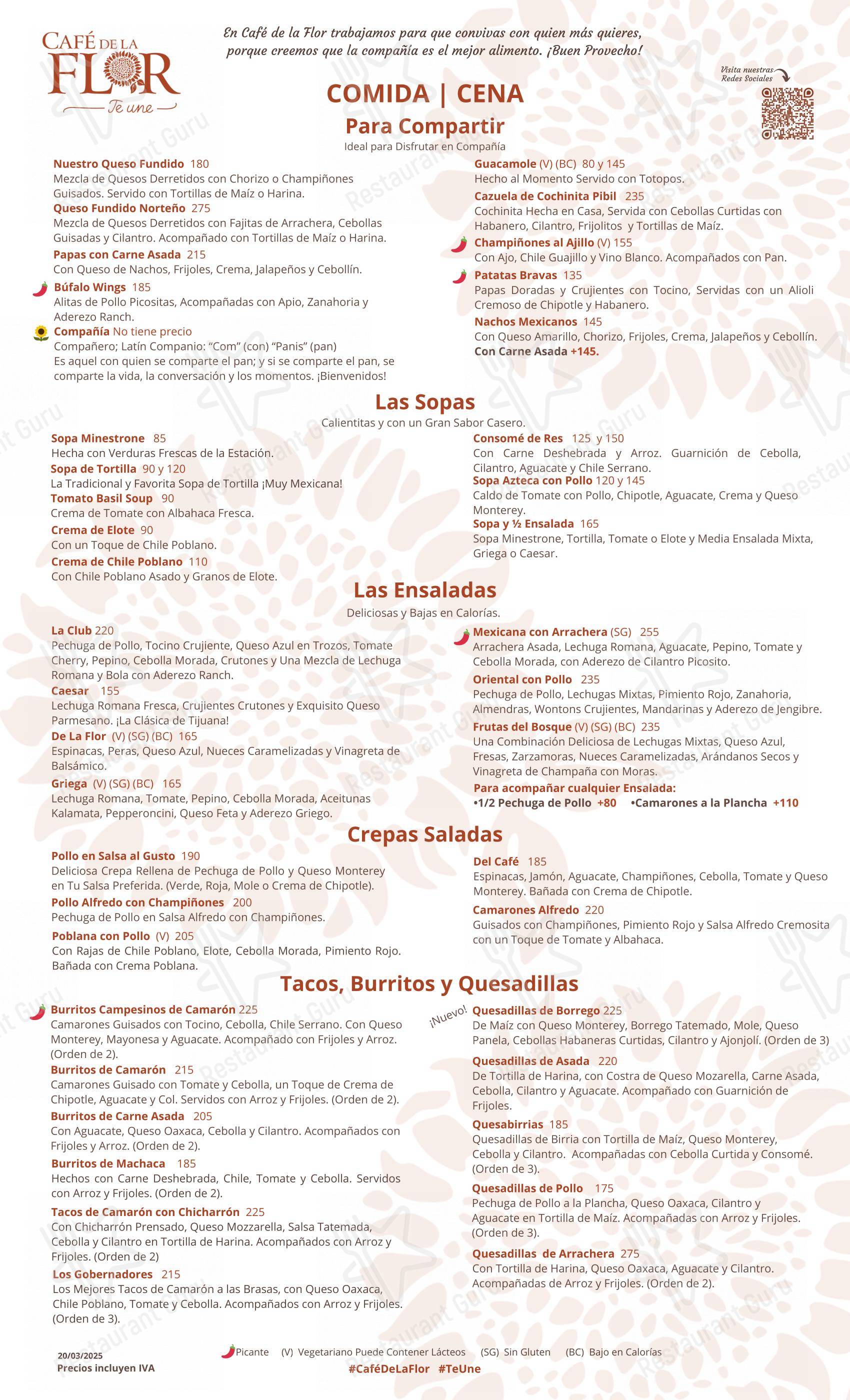 Menu at Café de la Flor Pastelería Las Palmas, Tijuana, Av. las Palmas ...