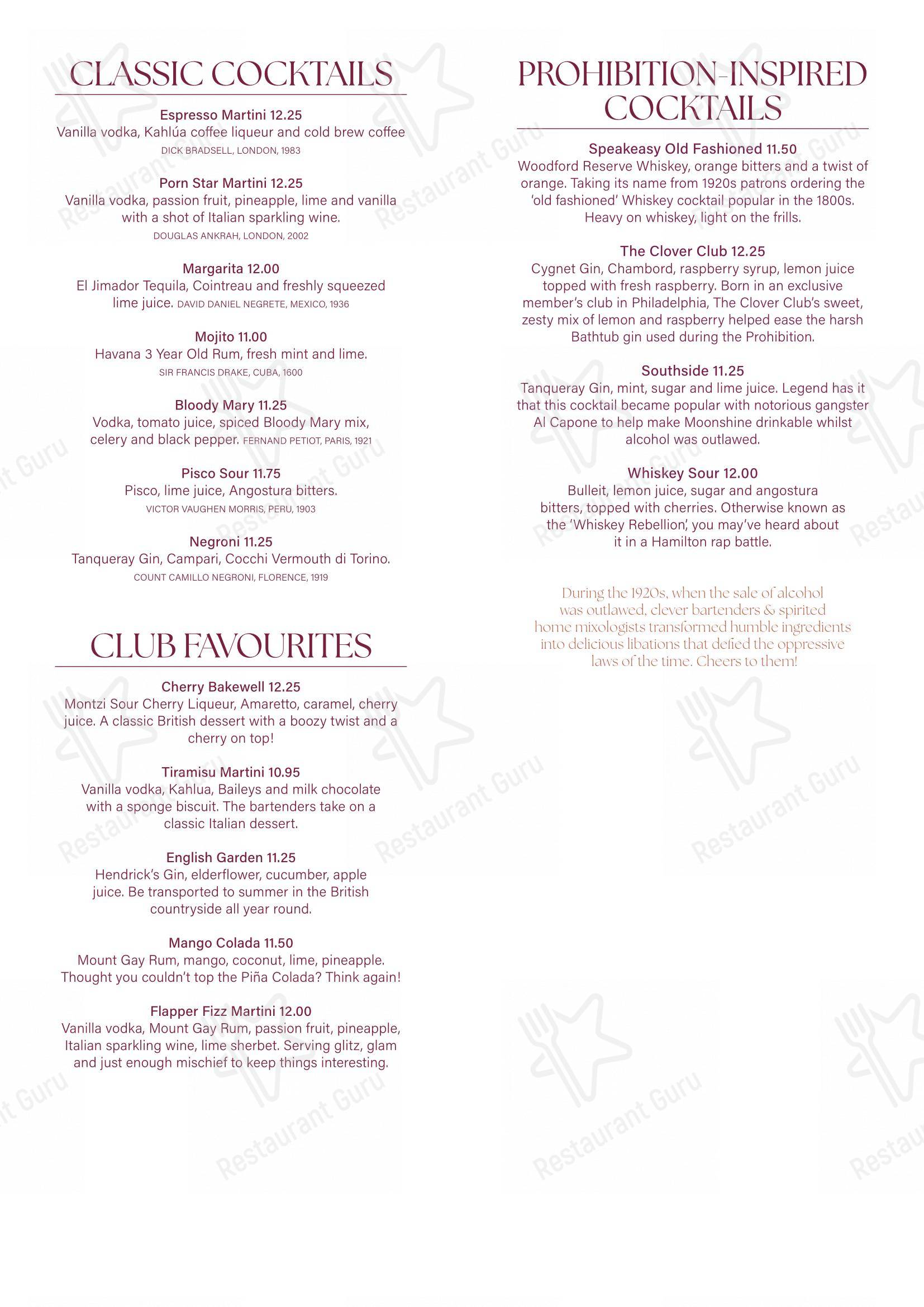 Menu at Cosy Club, Norwich