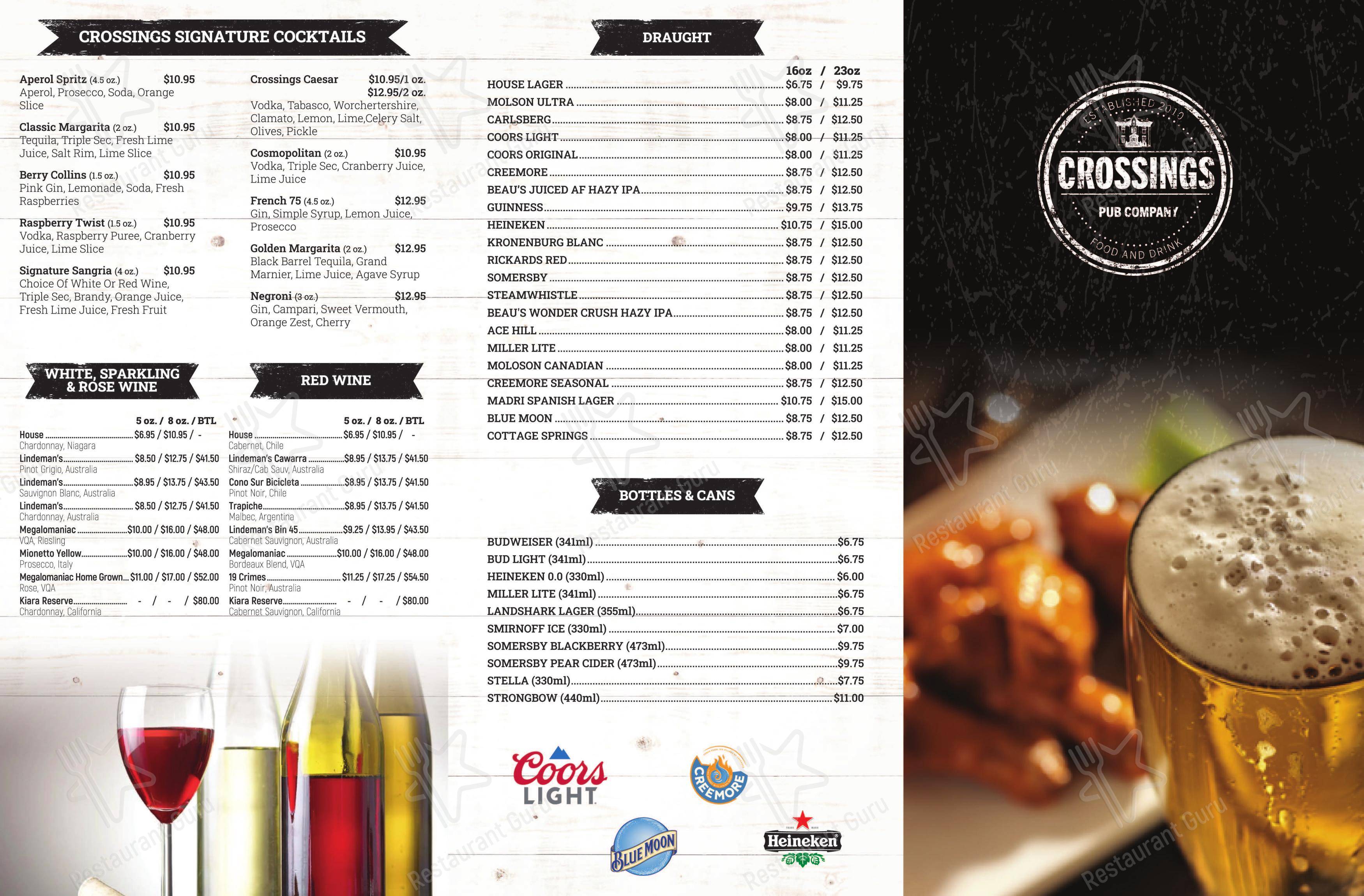 Menu at Crossing Pub & Eatery, London, Hyde Park Rd