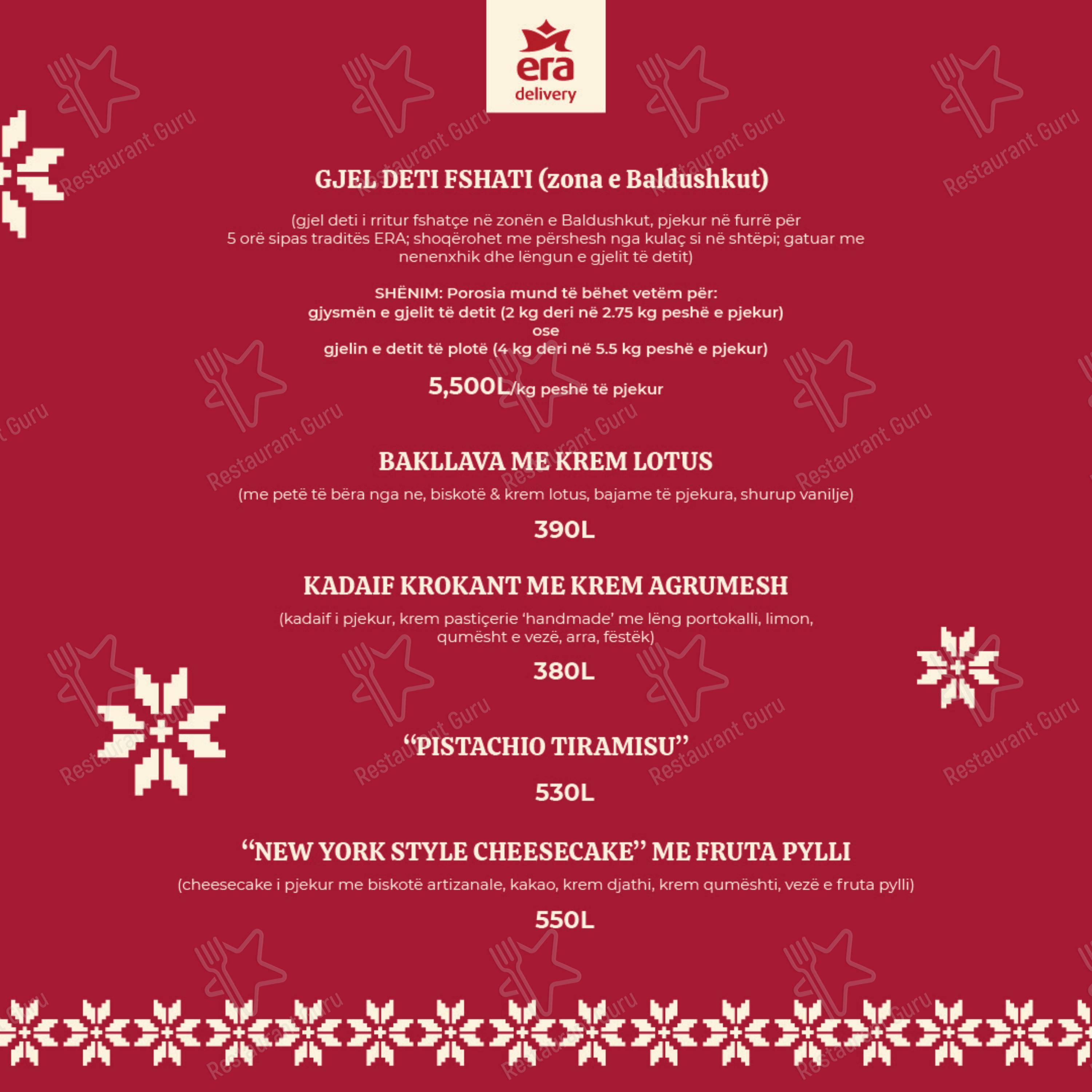 Menu at ERA DELIVERY restaurant, Tirana