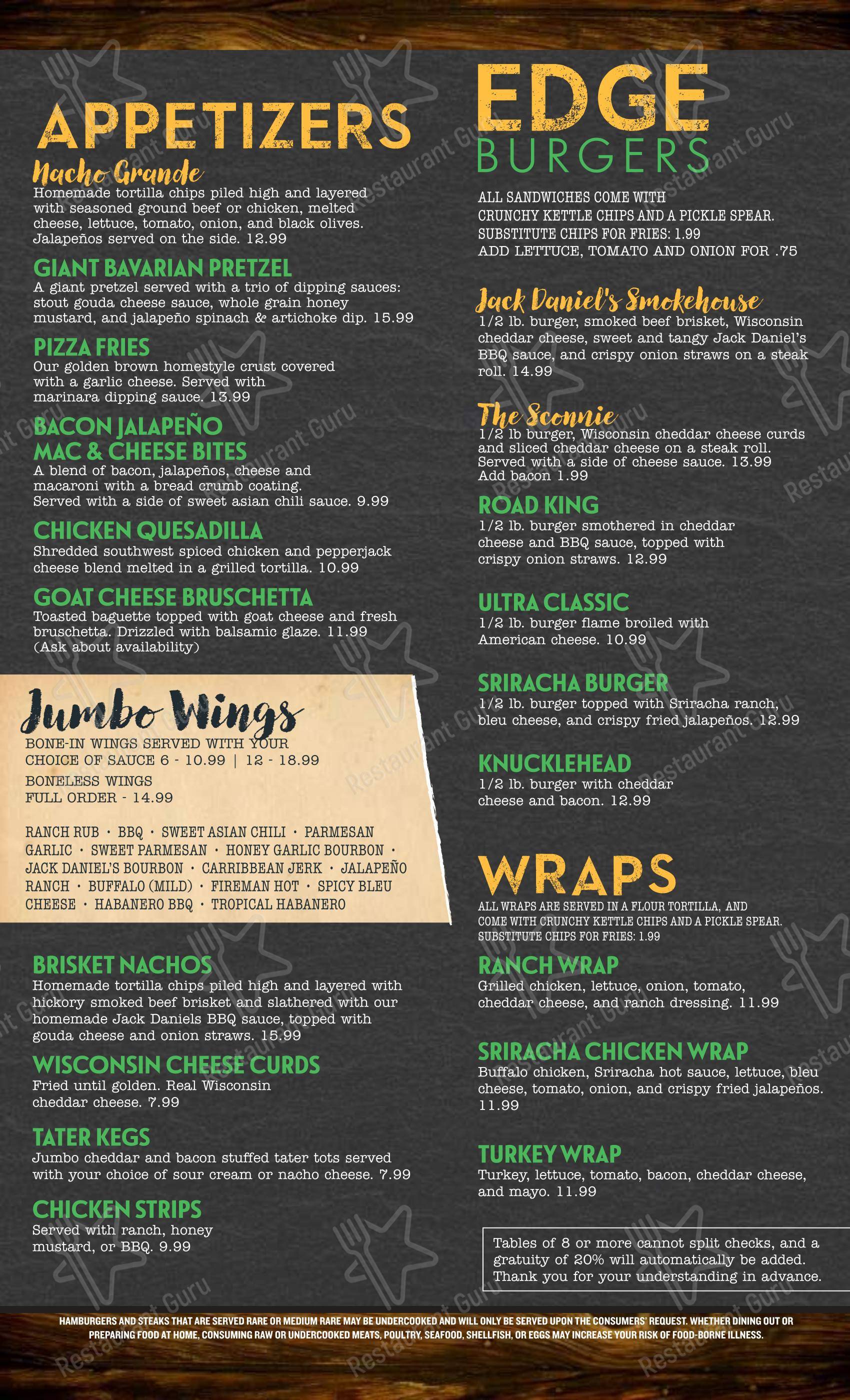 Menu at Edge-O-Dells Bar & Restaurant, Wisconsin Dells