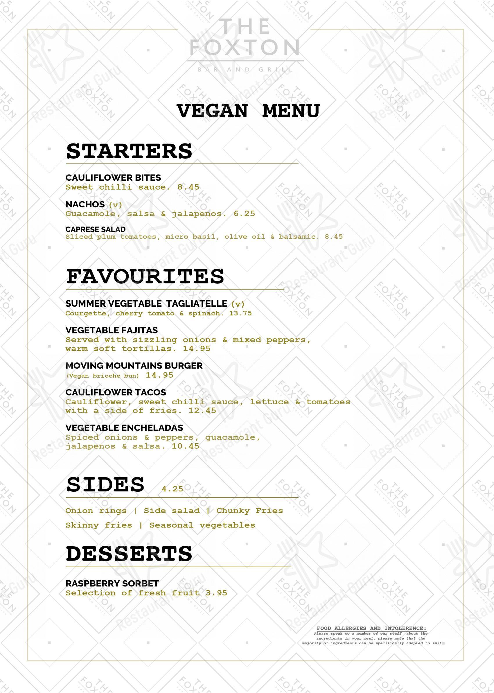 Menu at Foxton Bar & Grill, Glenrothes
