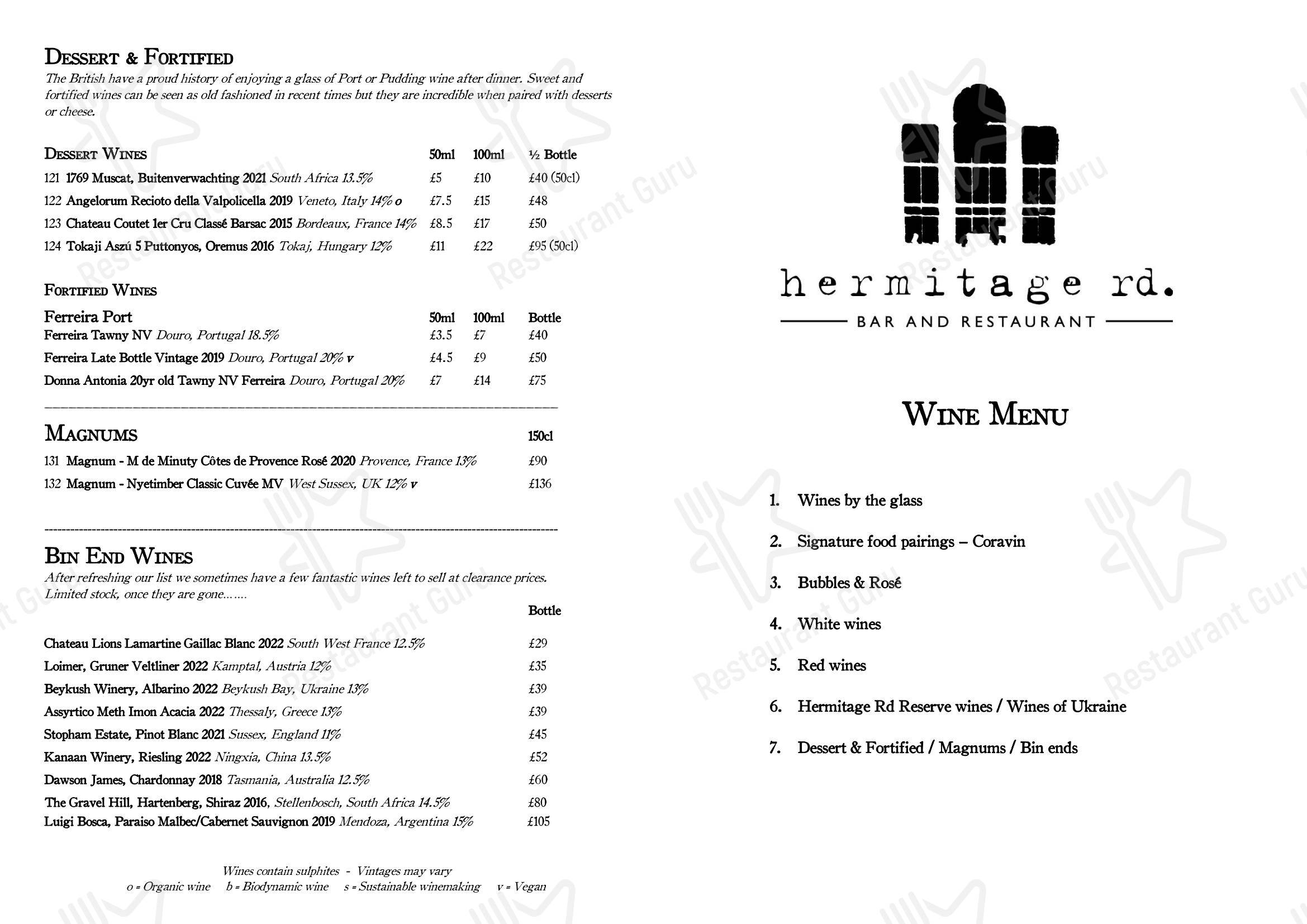 Menu at Hermitage Rd Bar and Restaurant, Hitchin