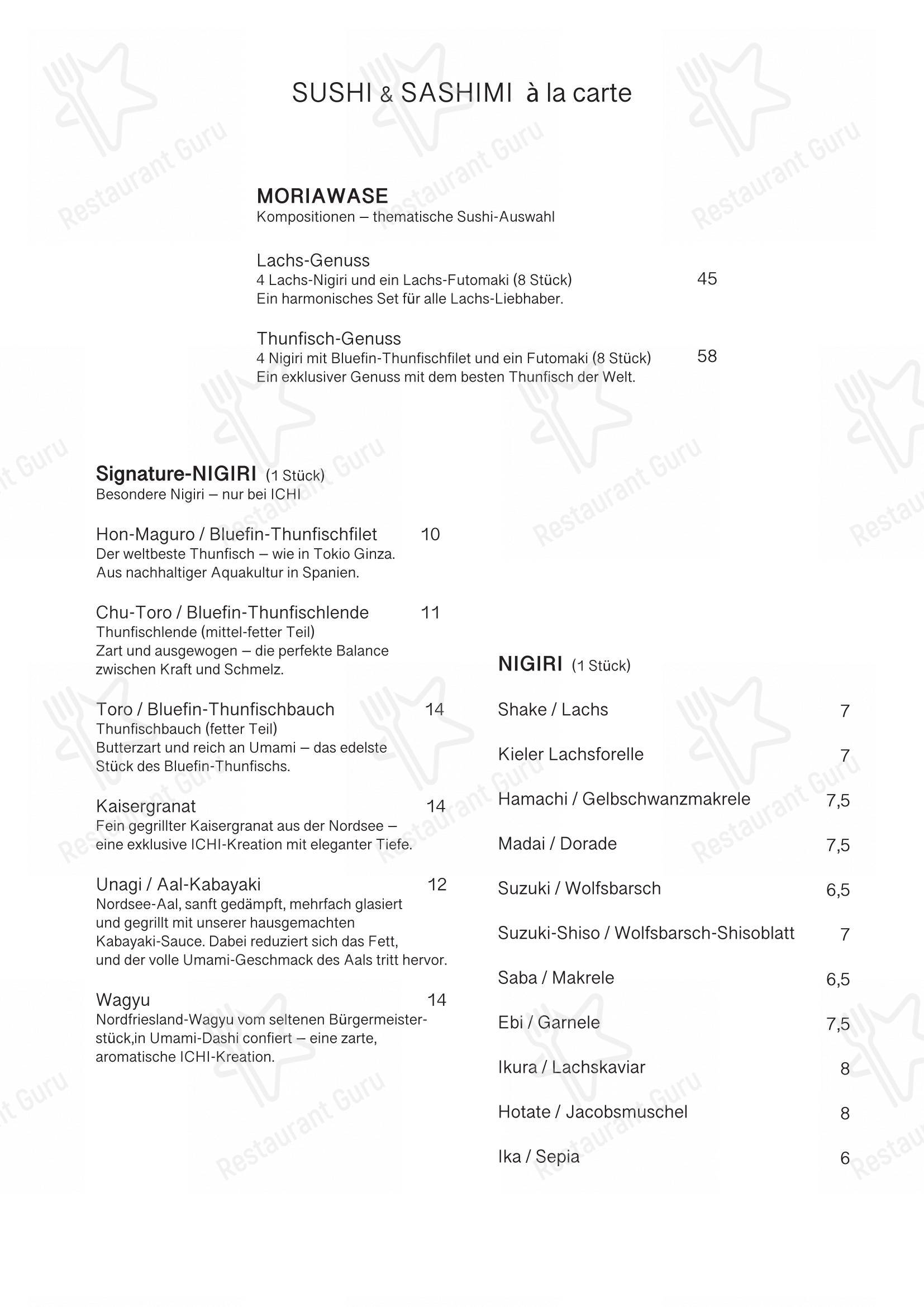 Speisekarte von Ichi restaurant, Kiel