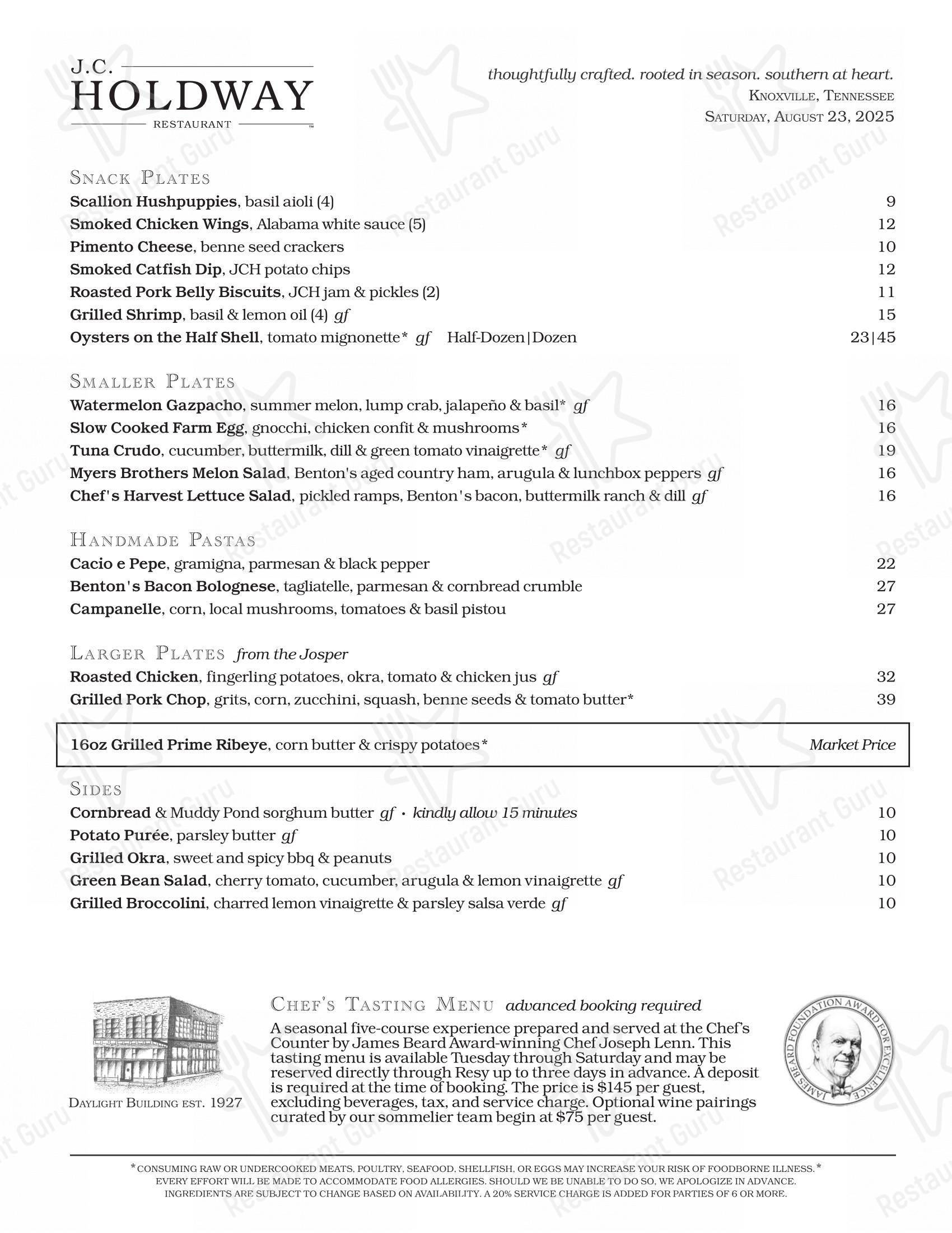 Menu at J.C. Holdway pub & bar, Knoxville
