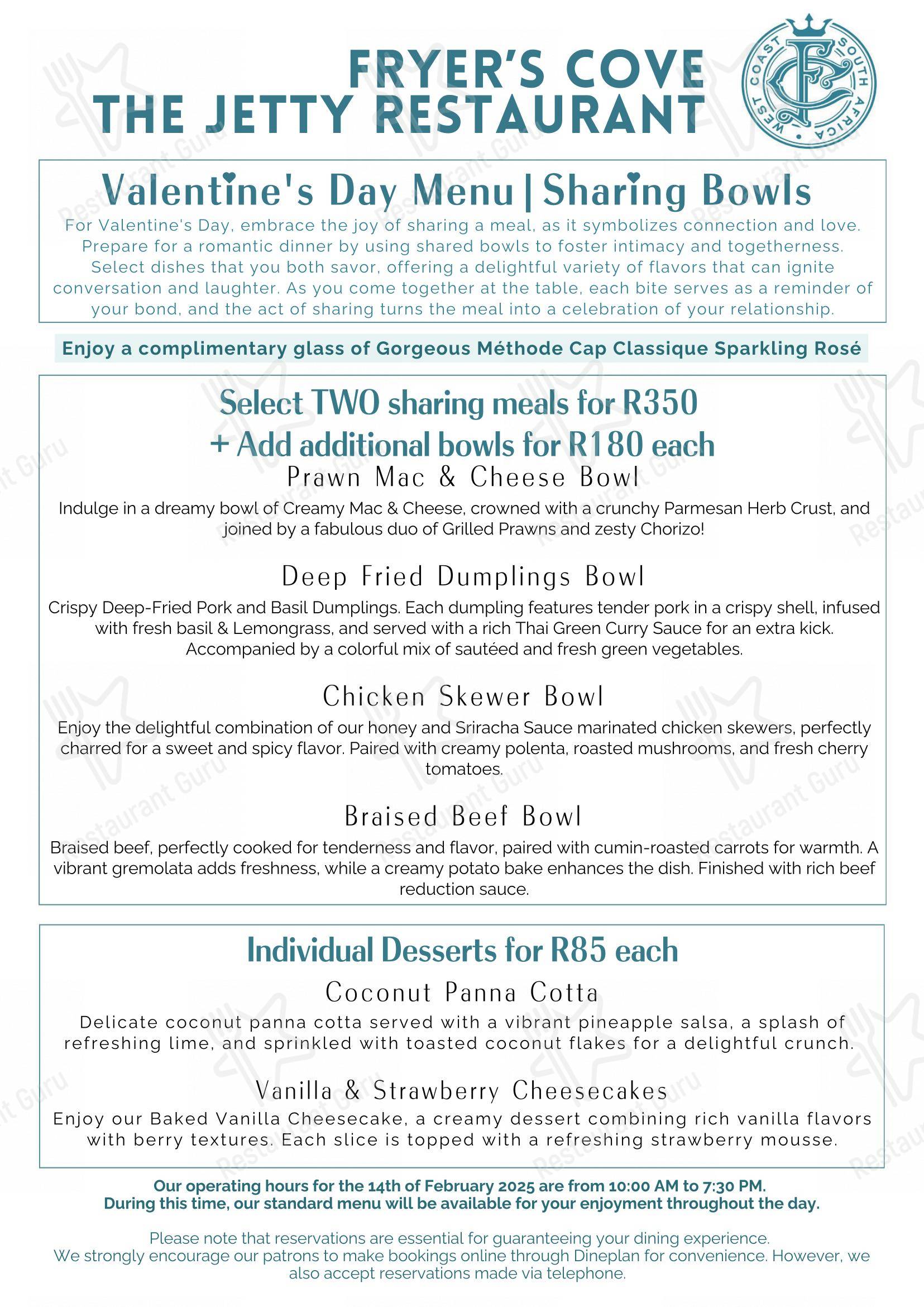 Menu at Jetty Restaurant, Doringbaai