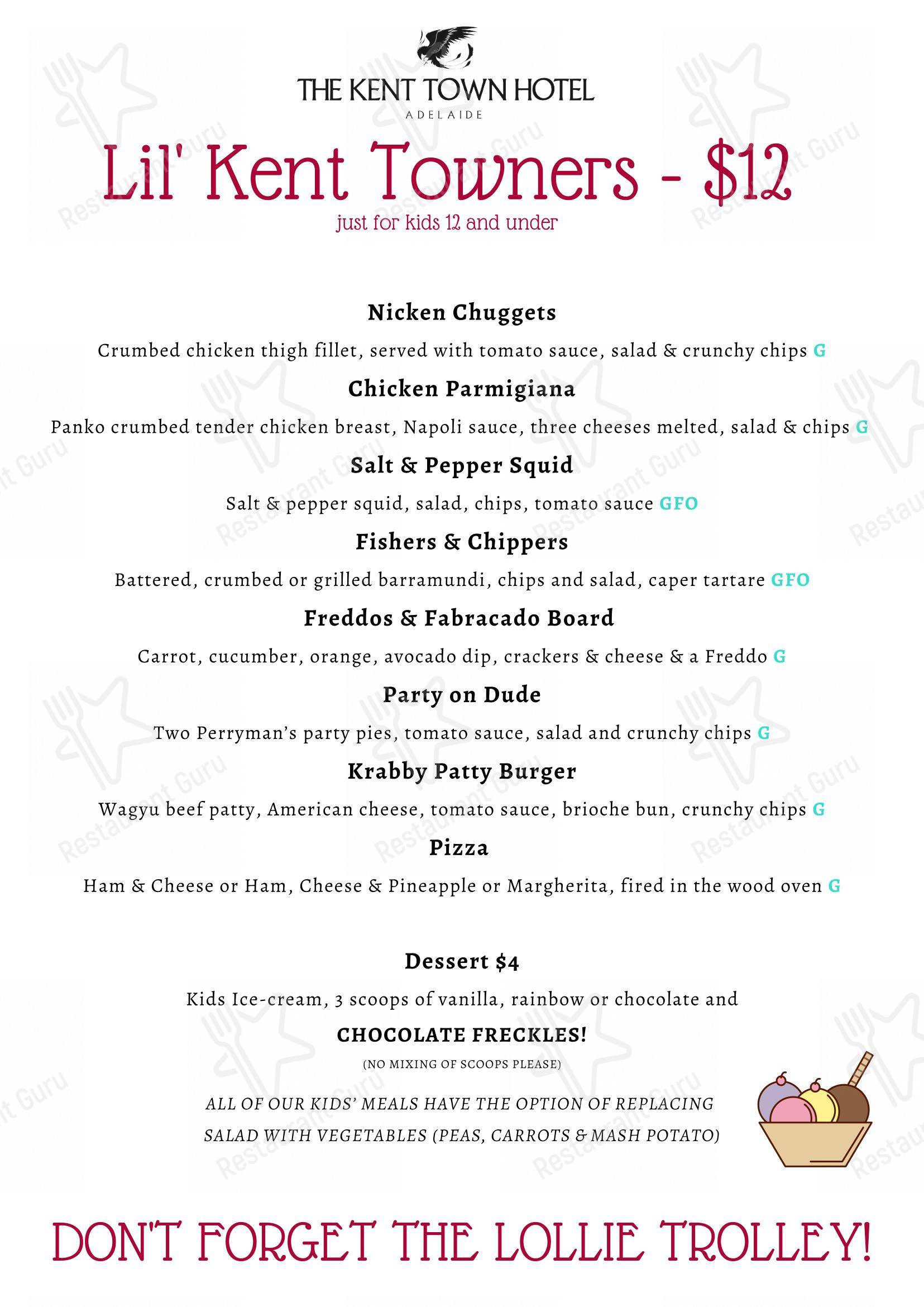 Menu at Kent Town Hotel pub & bar, Kent Town