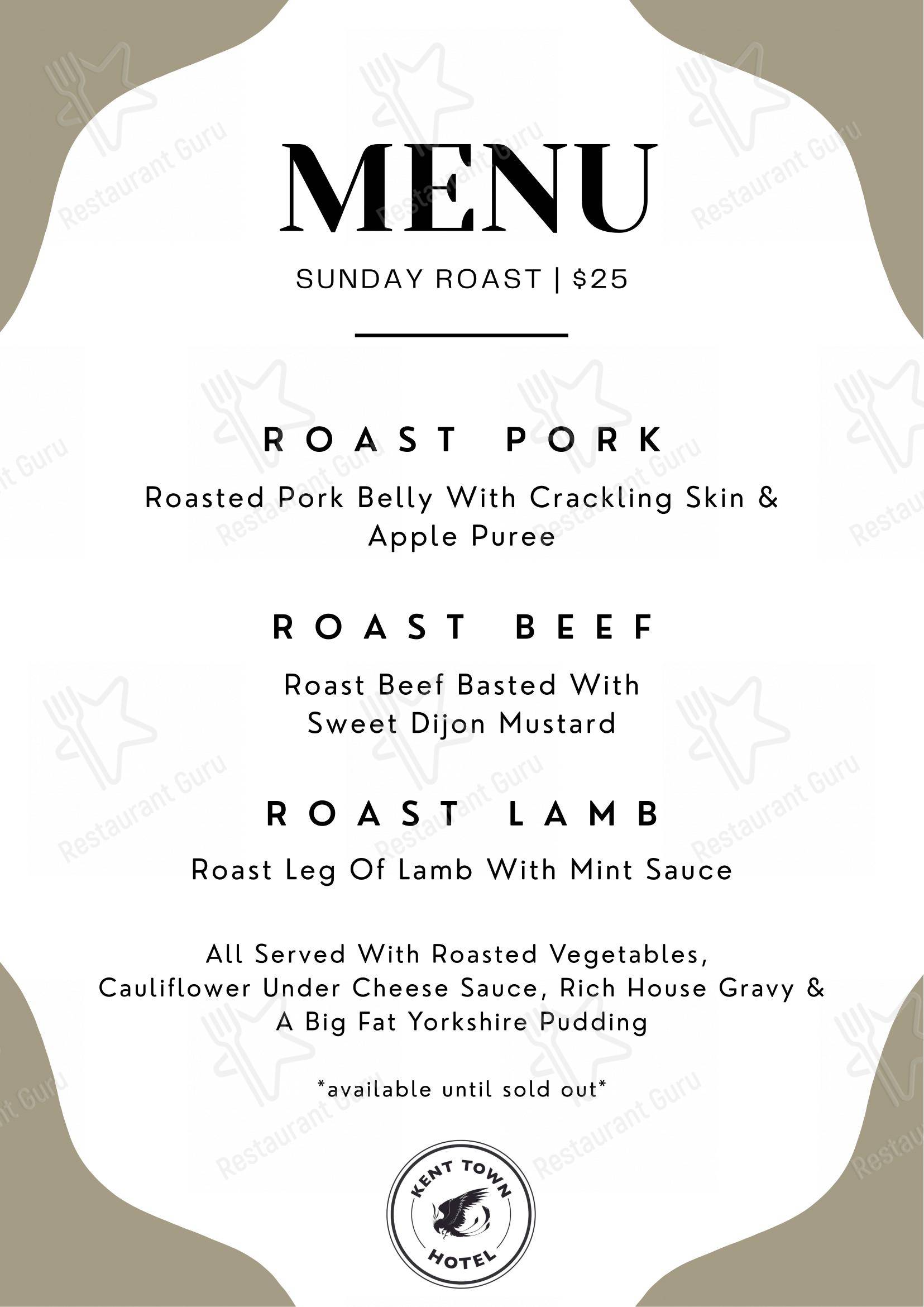 Menu at Kent Town Hotel pub & bar, Kent Town