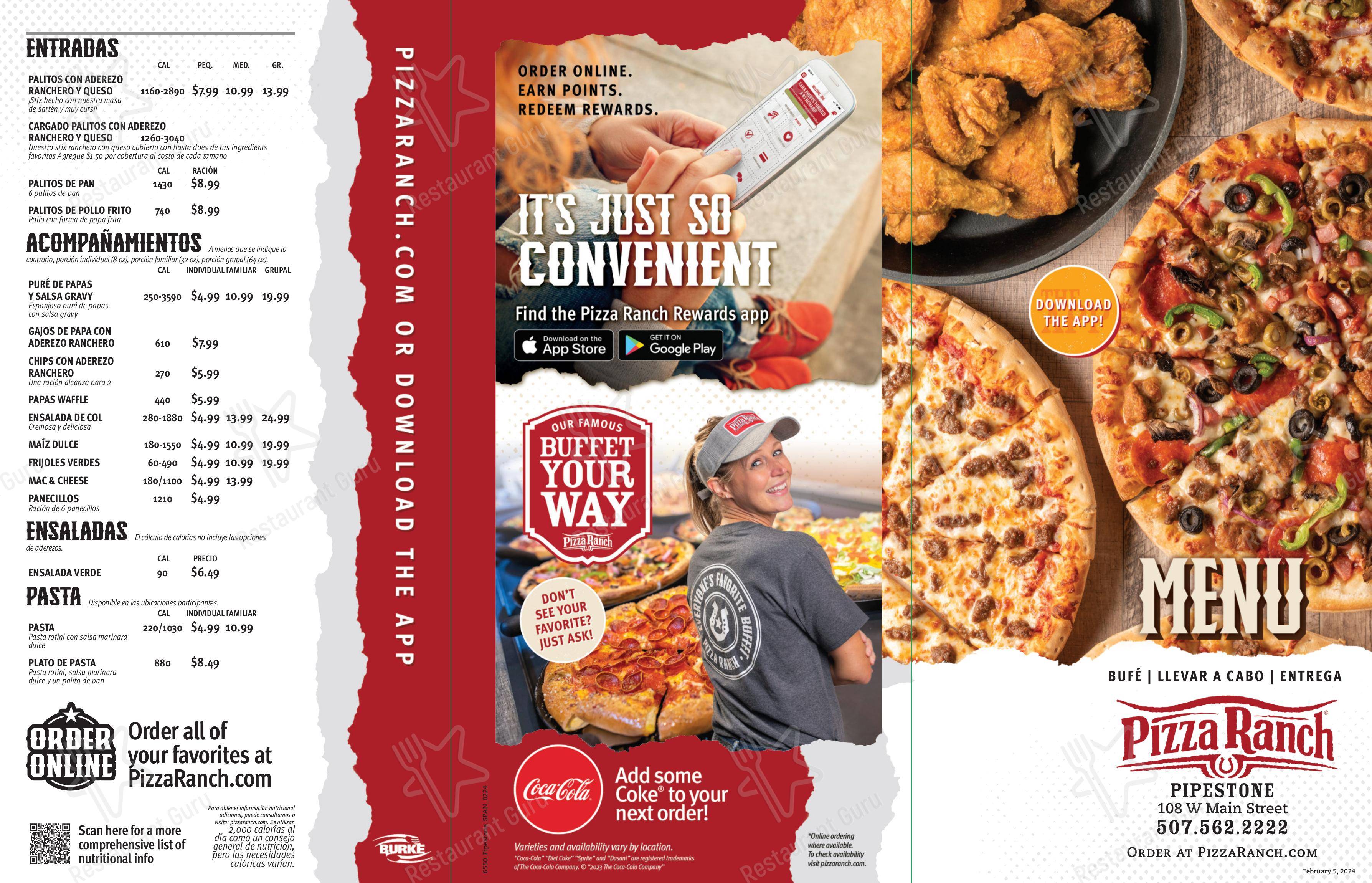Menu at Pizza Ranch pizzeria, Pipestone, 108 Main St W