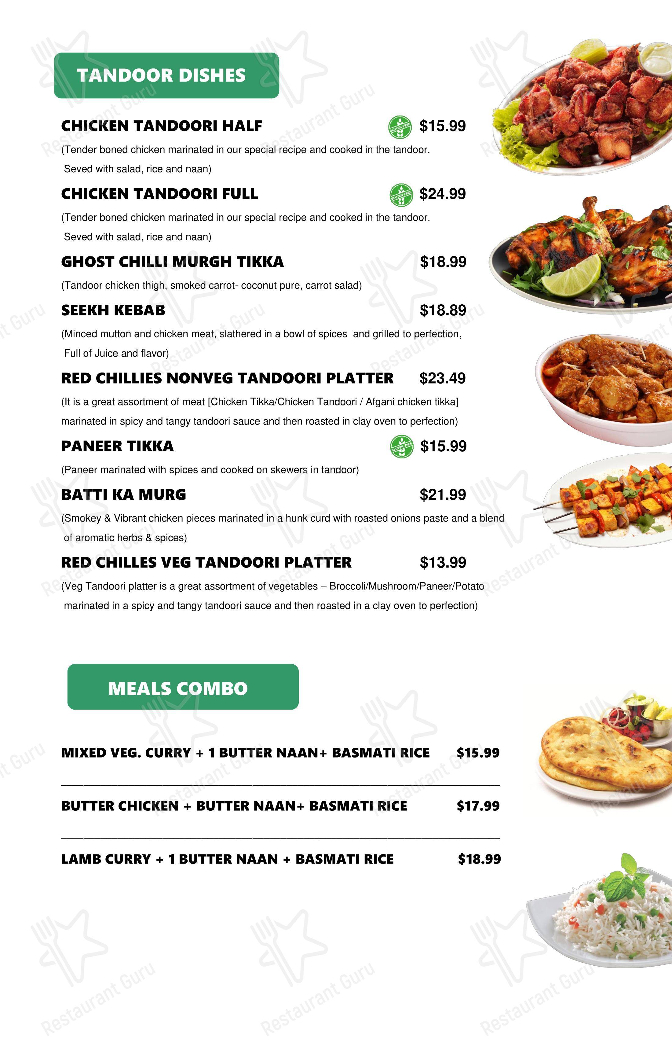 Menu at Red Chillies Flavours of India restaurant, Bedford