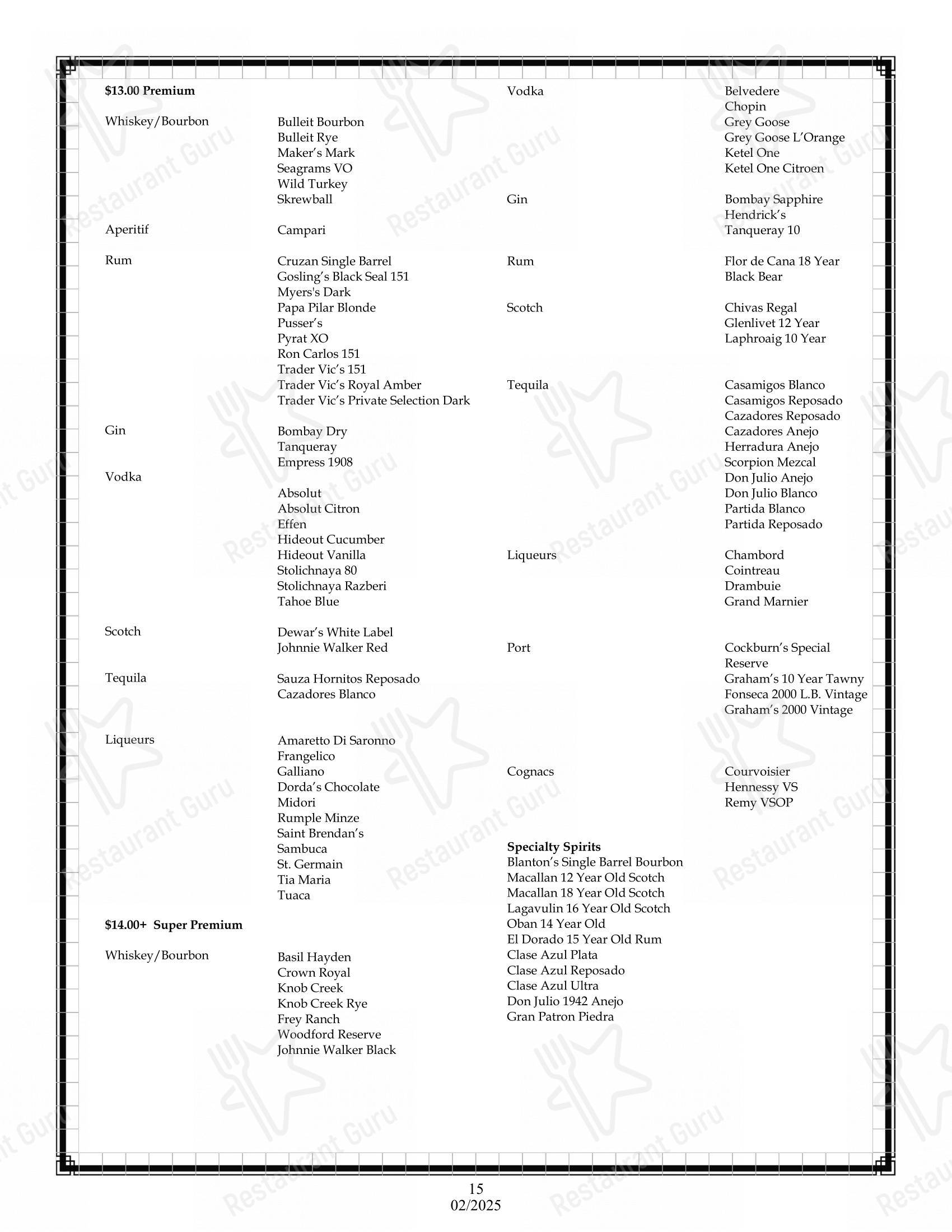 Menu at Sparks Water Bar, Sparks