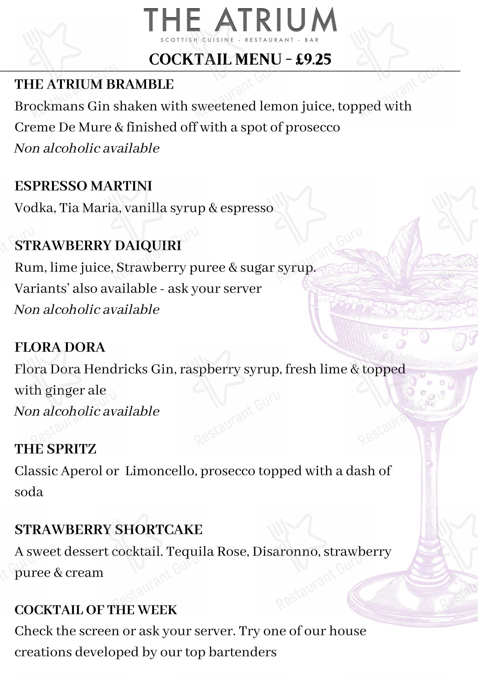 Menu at The Atrium Restaurant & Bar, Aberdeen