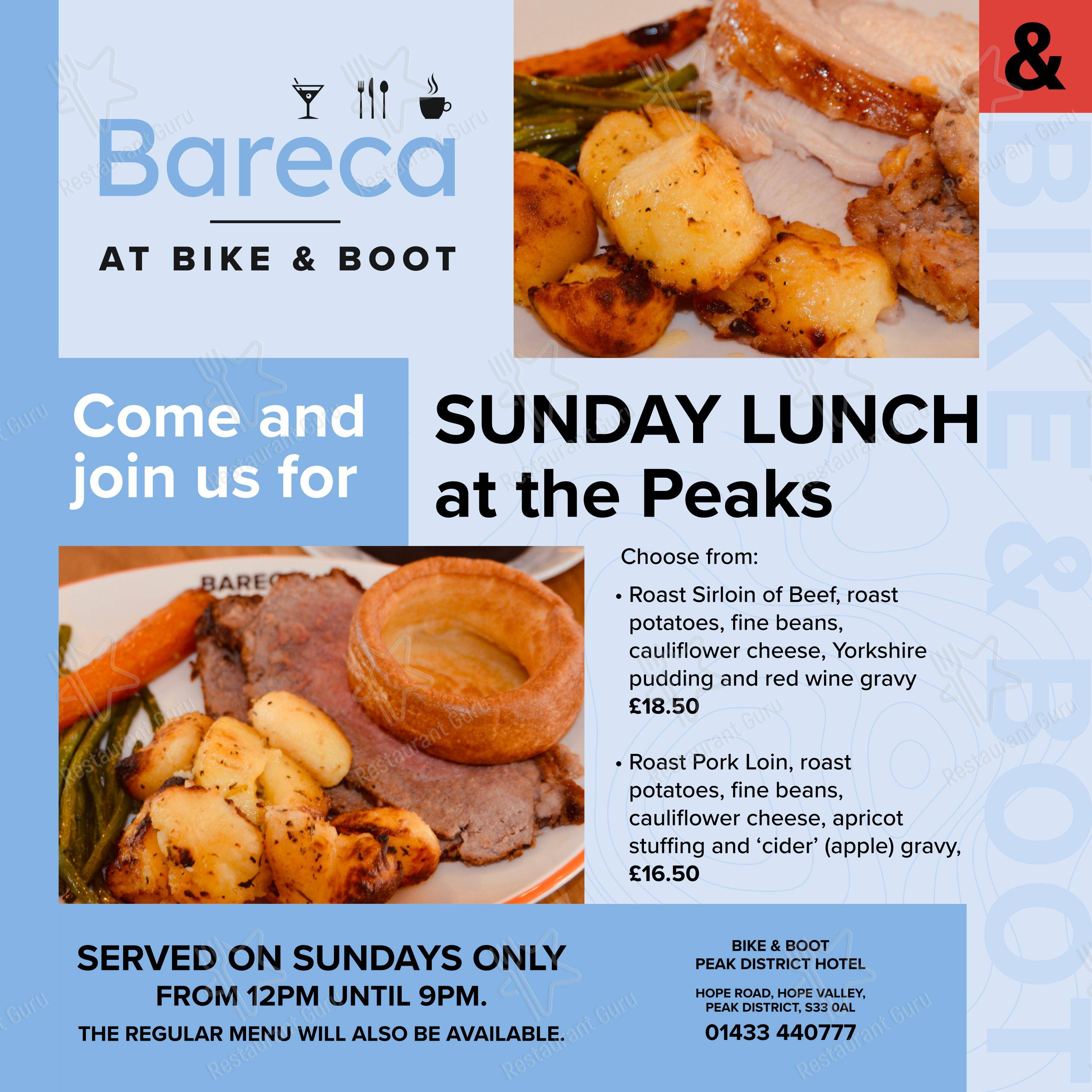 Menu at The Bareca at Bike & Boot Leisure Hotels - Scarborough, Scarborough