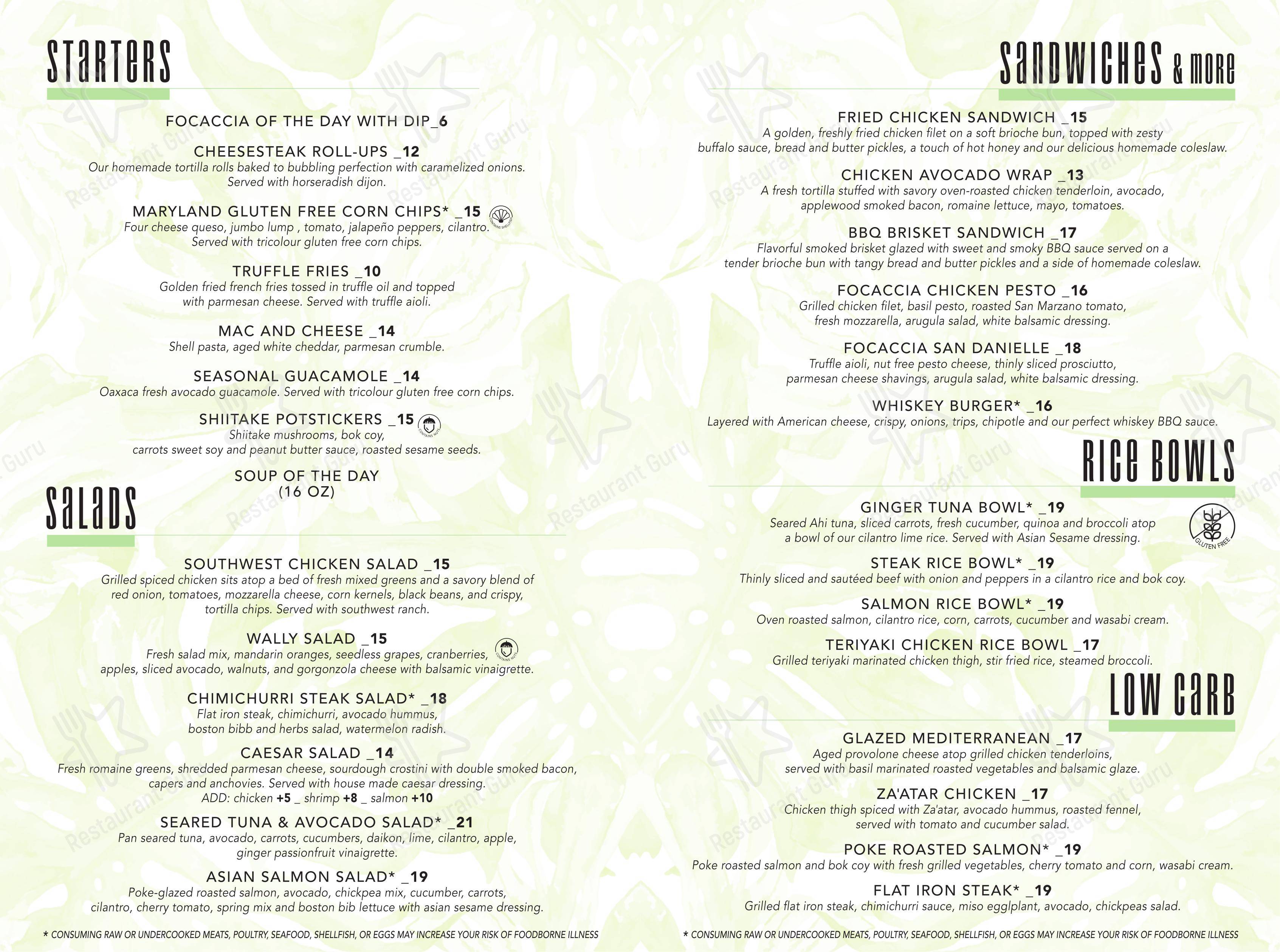 Menu at The Cage in Audubon restaurant, West Norriton