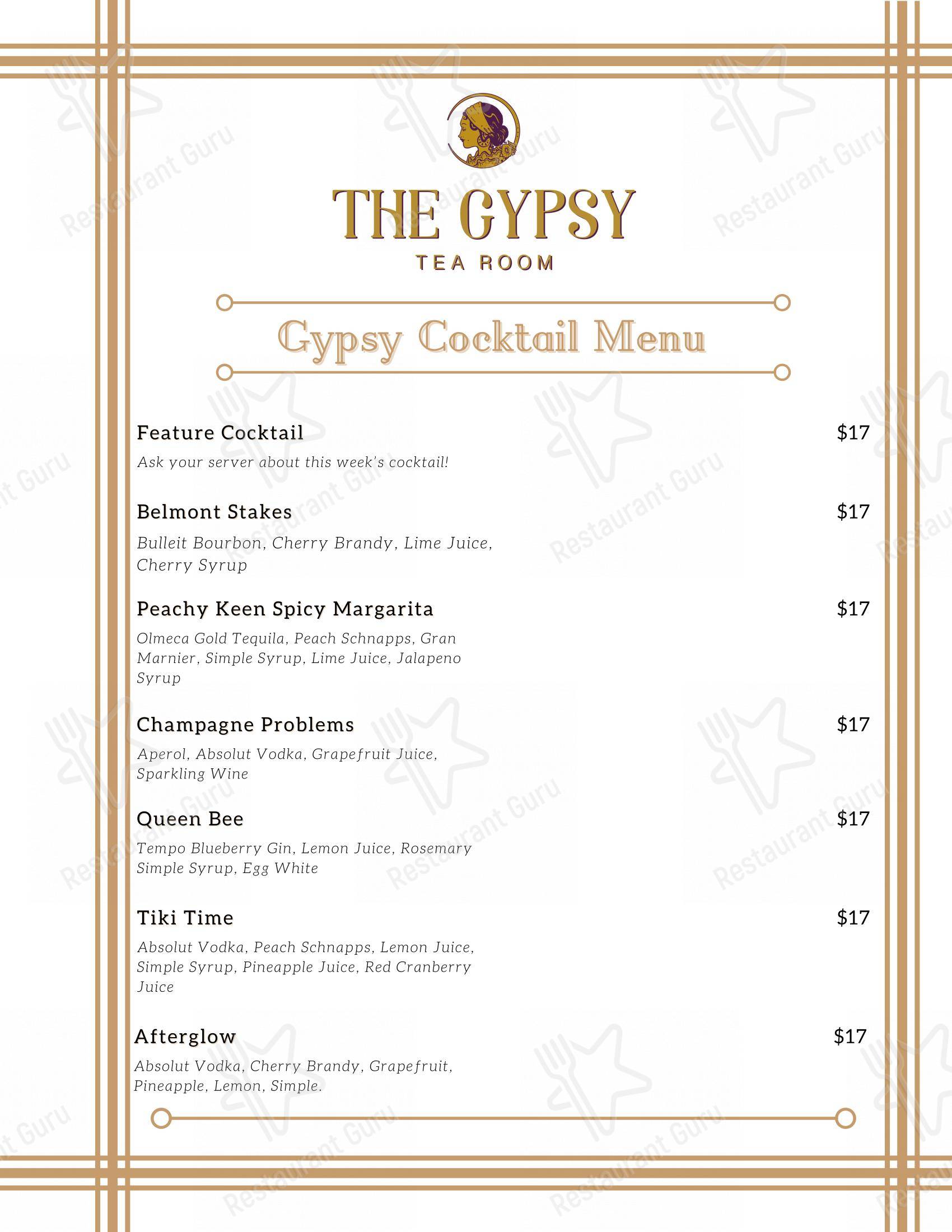 Menu at The Gypsy Tea Room restaurant, St. John's