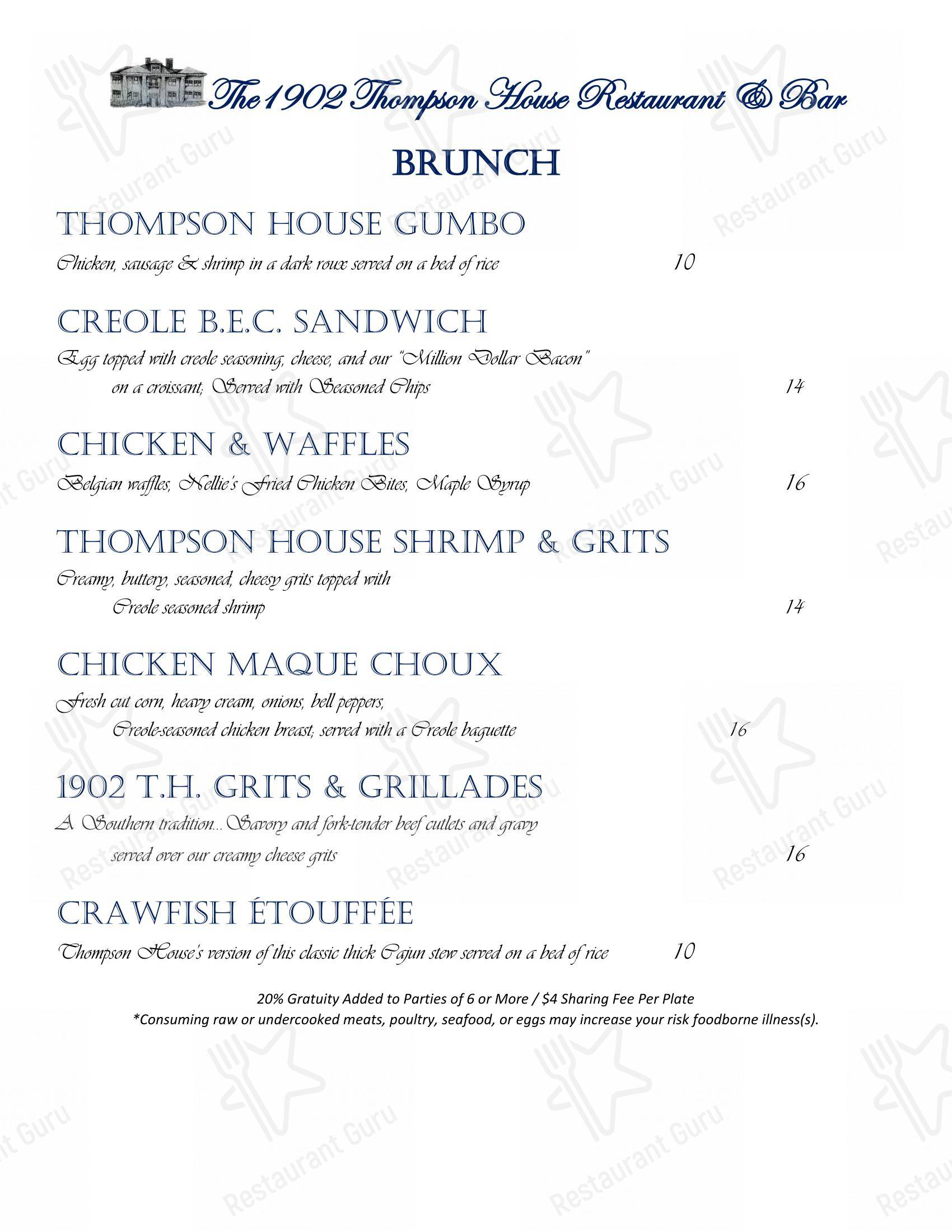 Menu at The Thompson House Inn, Leland