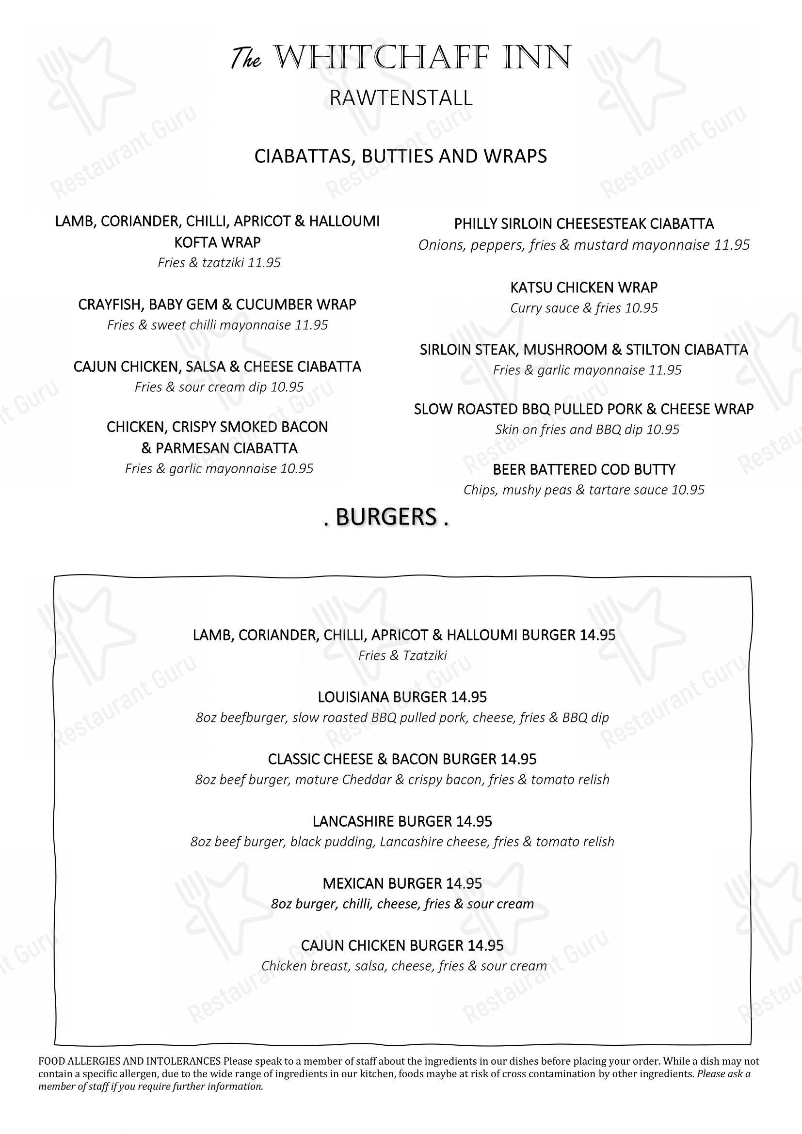 Menu at The Whitchaff Inn pub & bar, Rawtenstall