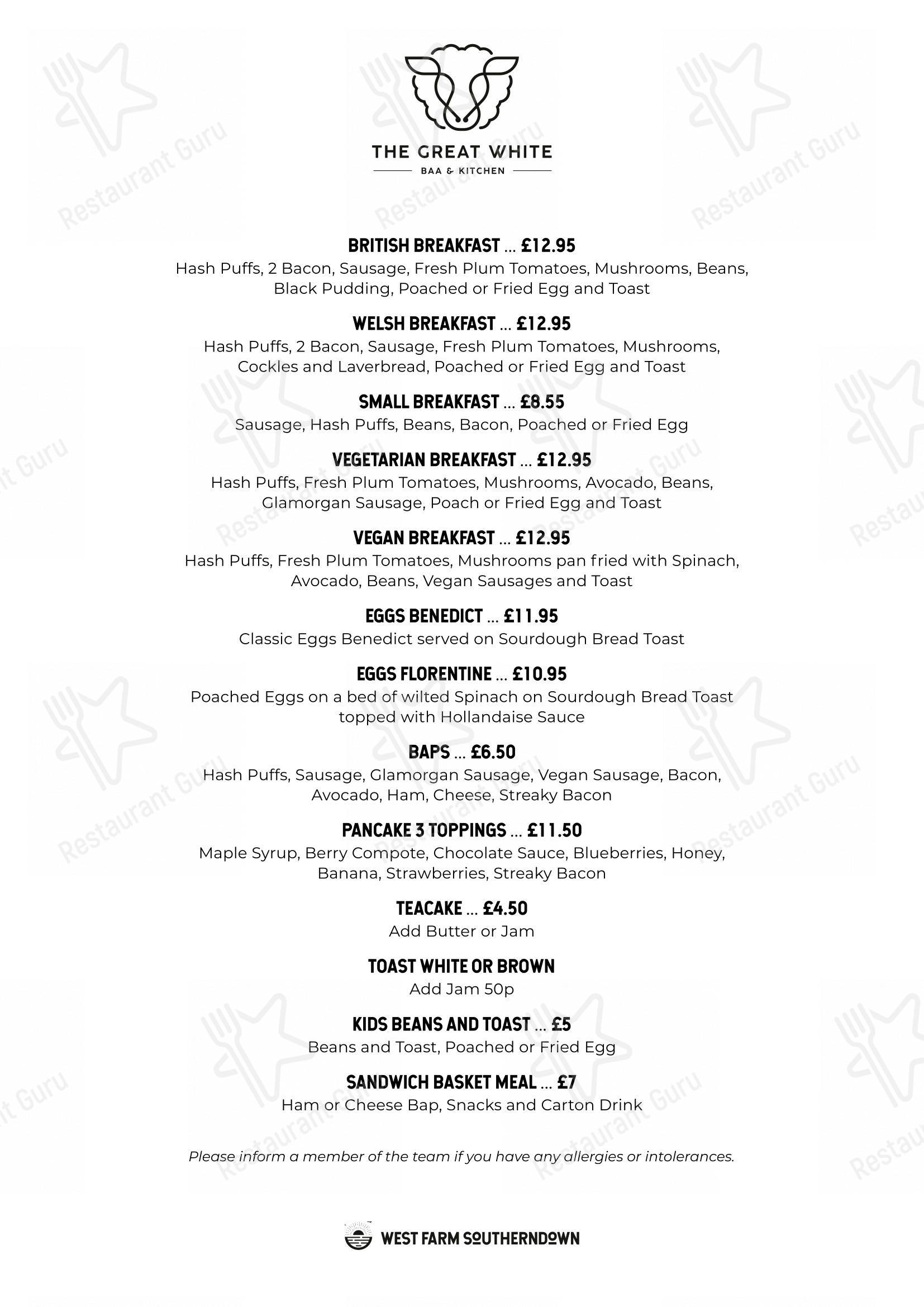 Menu at West Farm pub & bar, Southerndown