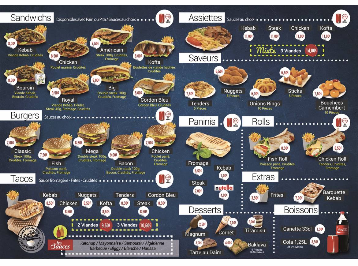 Menu at royal food fast food, Montrichard