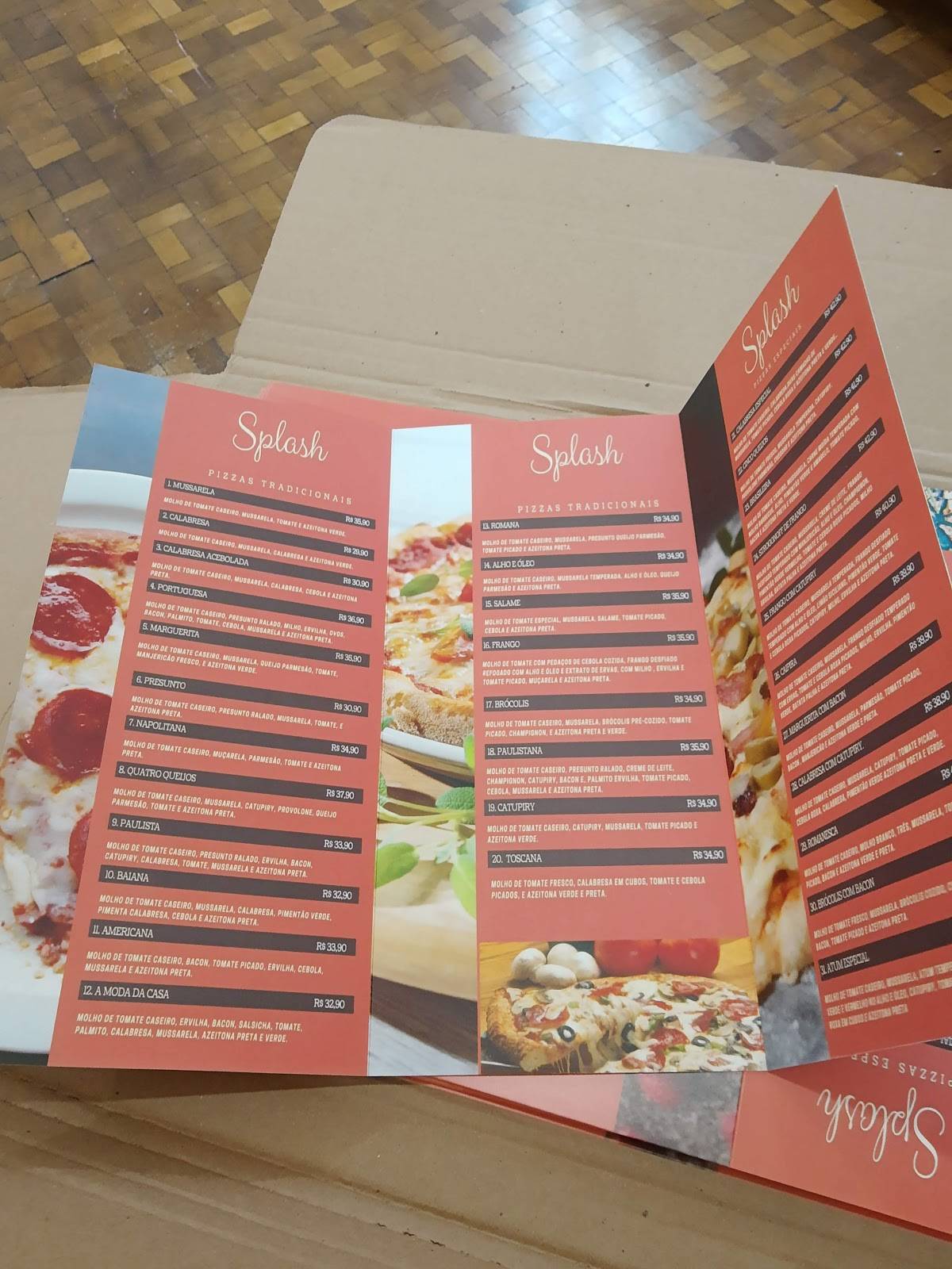 Menu em splash pizza do brasil pizzaria, Curitiba