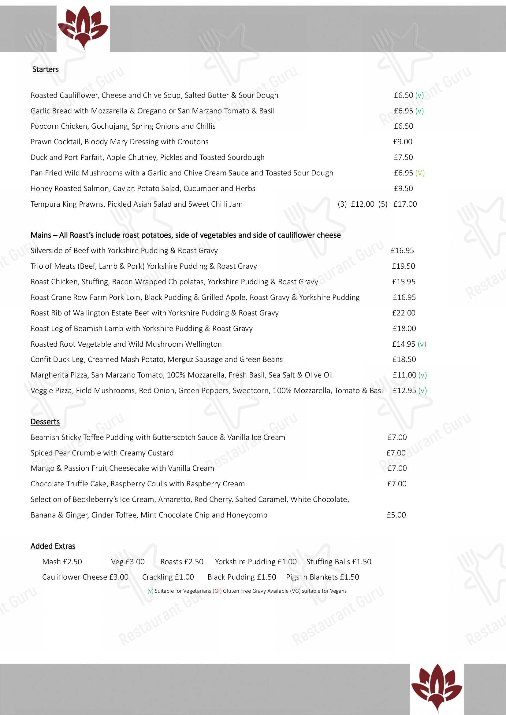 Menu at Beamish Park Hotel pub & bar, Newcastle upon Tyne