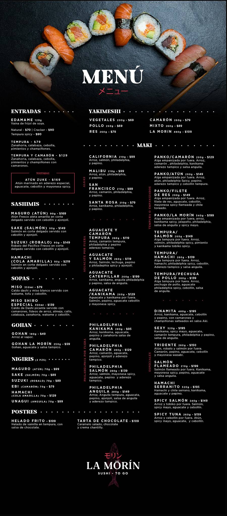Carta de parrilla sushi La Morín, Ciudad Juarez, CAMPESTRE 7855