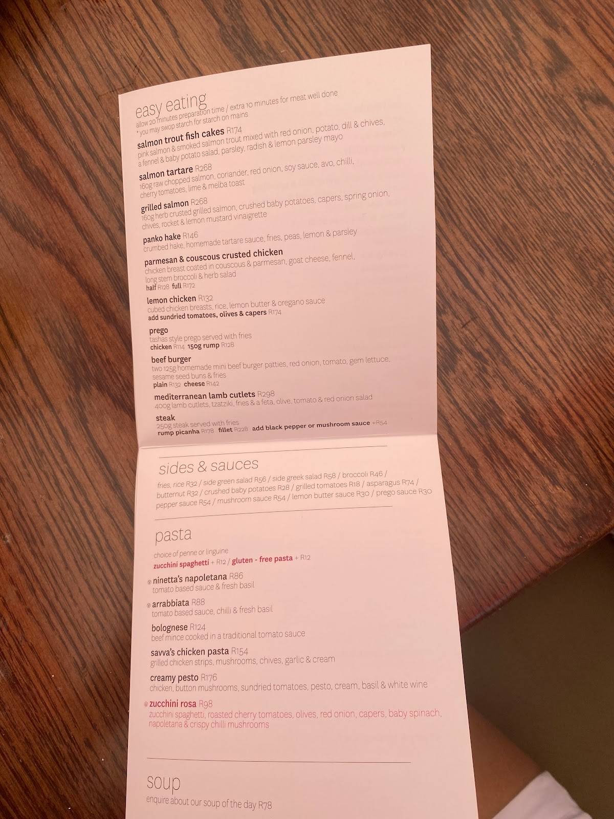 Menu at tashas Waterfront restaurant, Cape Town, Shop 7117