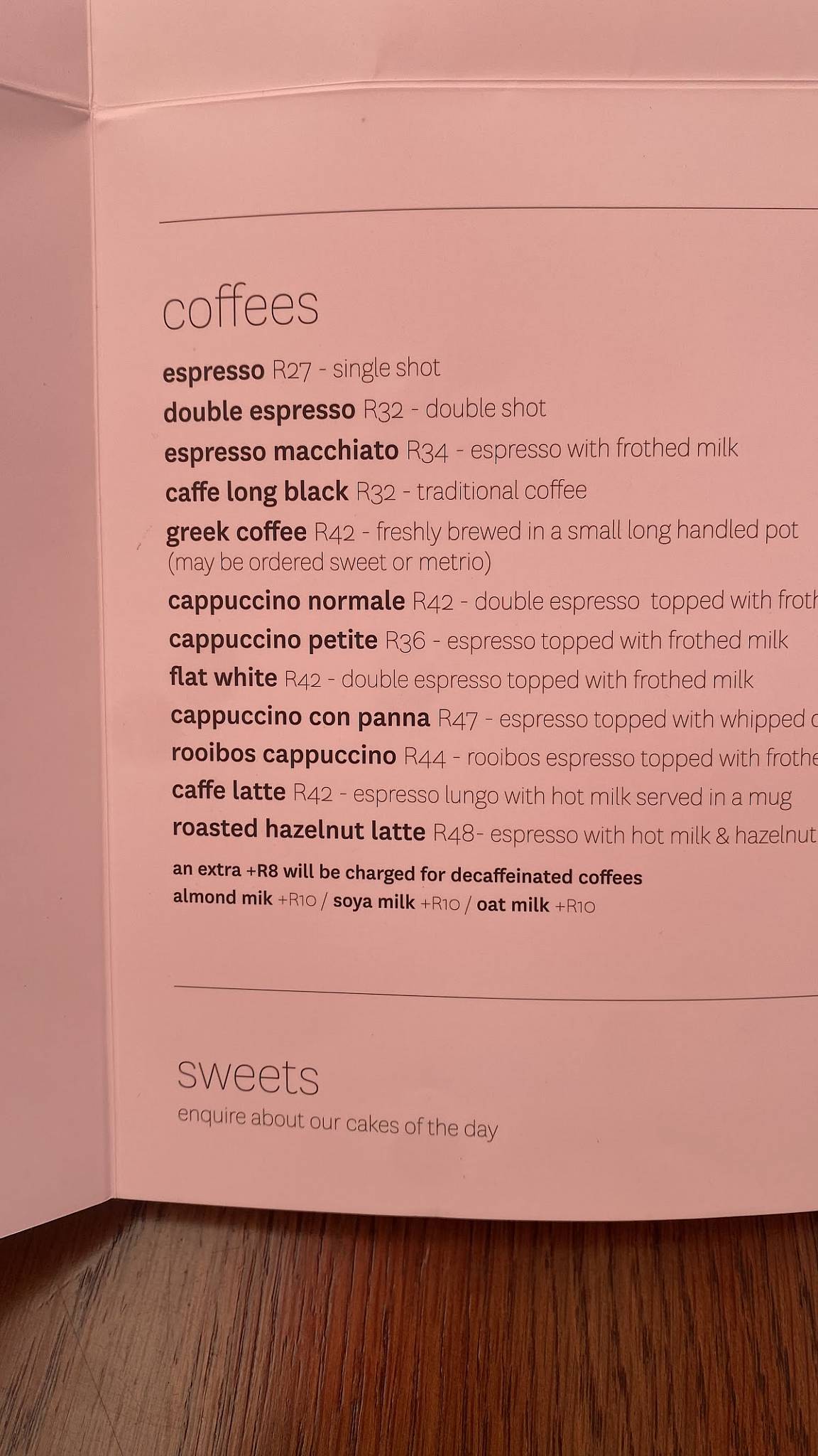 Menu at tashas Waterfront restaurant, Cape Town, Shop 7117