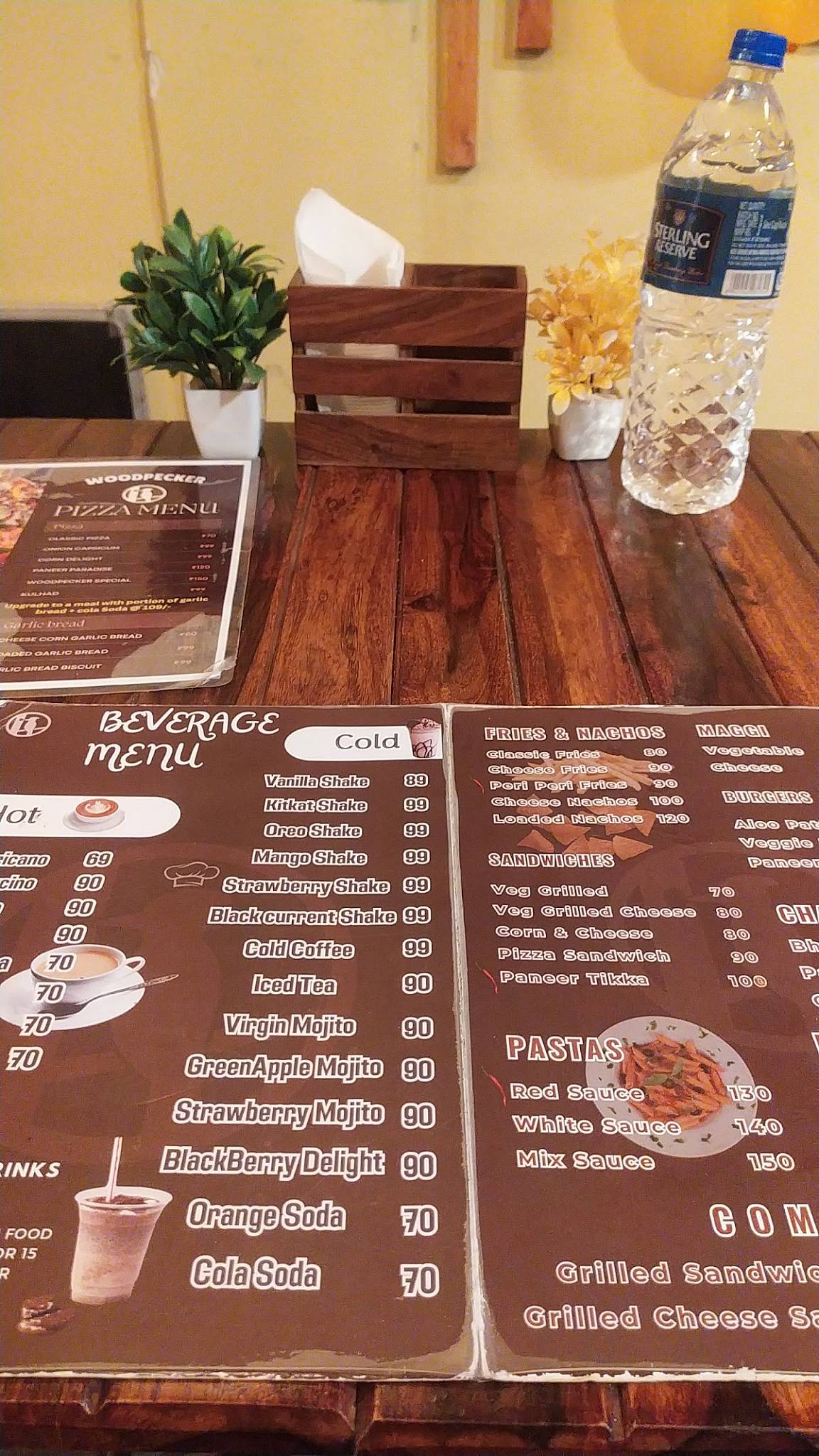 Menu at woodpecker cafe, New Delhi
