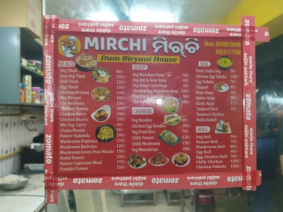 Menu at mirchi dumb biryani house, Bhubaneswar