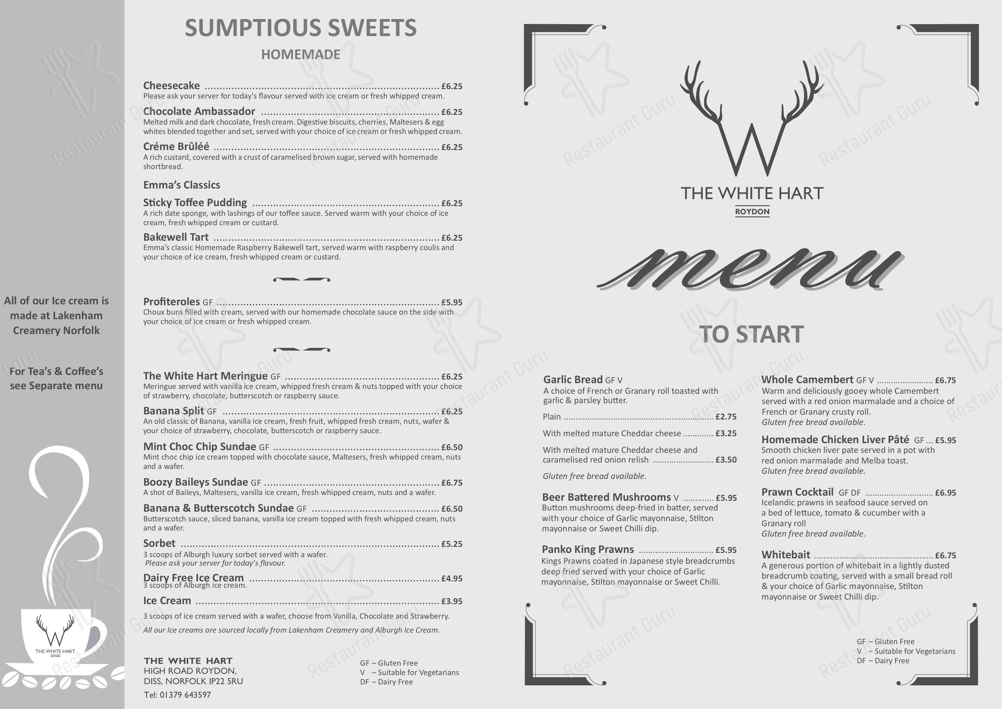Menu at Roydon White Hart, Diss Norfolk pub & bar, Diss