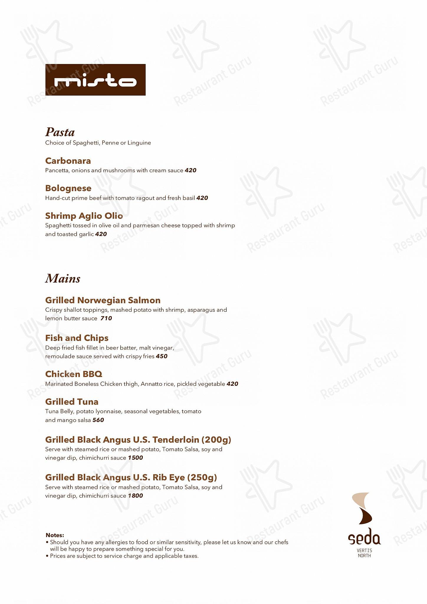Menu at Misto at Seda Vertis North restaurant, Quezon City