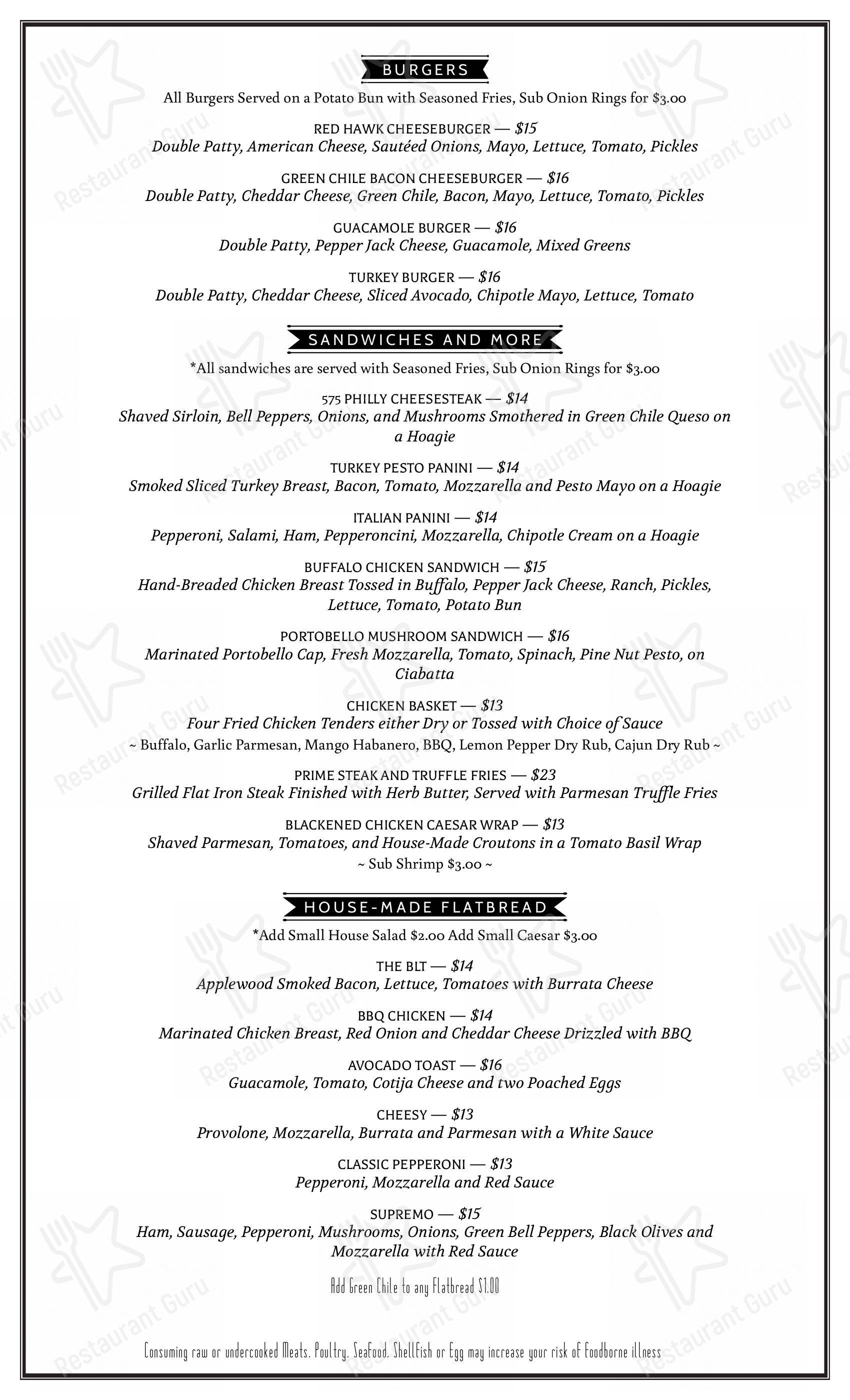 Menu at Red Hawk Golf Club, Las Cruces