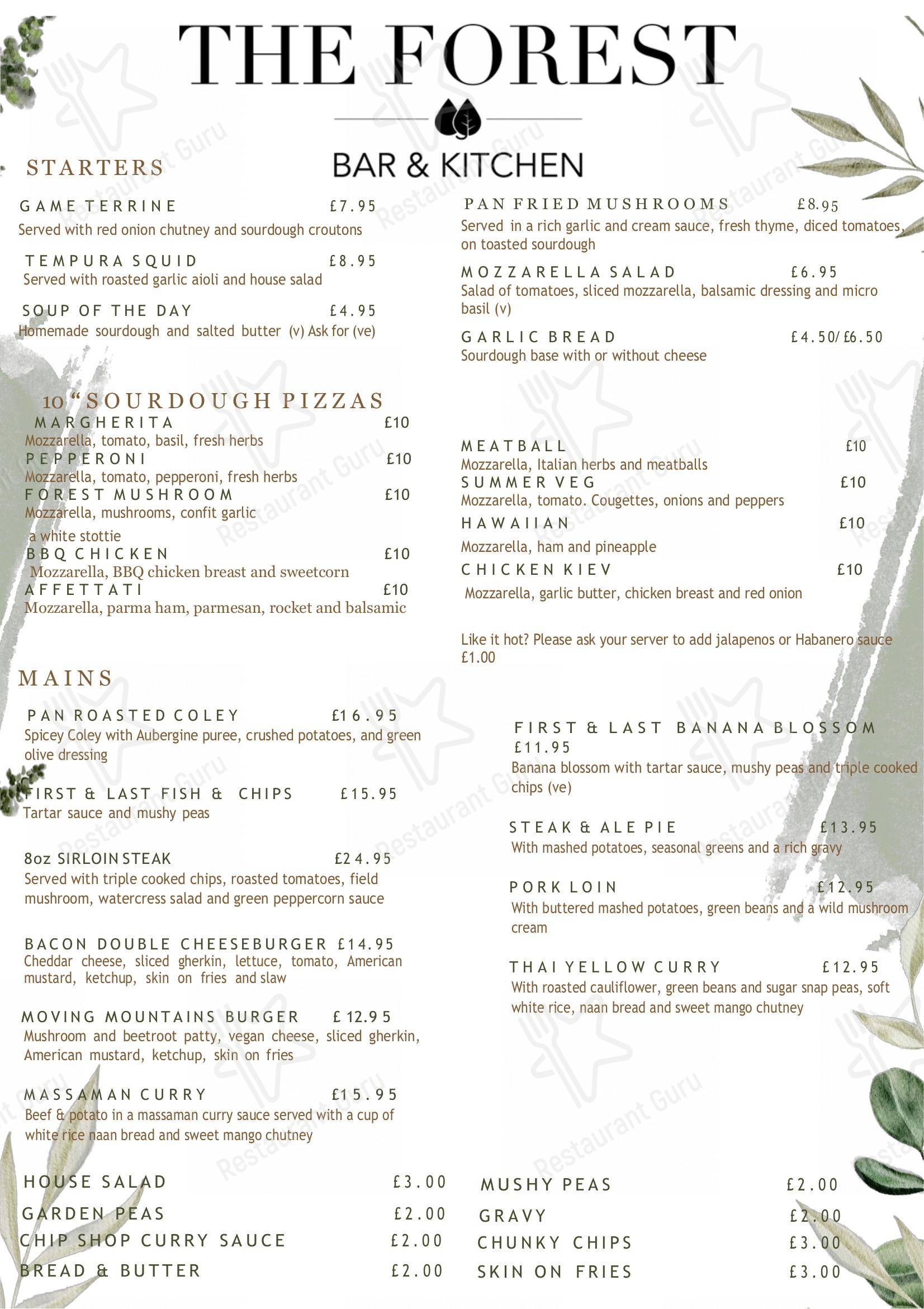 Menu at The Forest Bar and Kitchen, Kielder