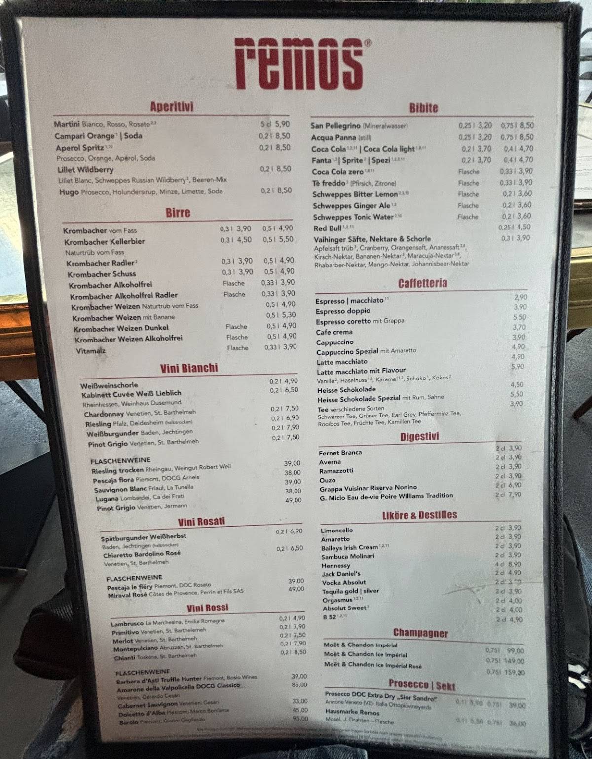 Speisekarte von Remos Restaurant, Frankfurt am Main, Ulmenstraße