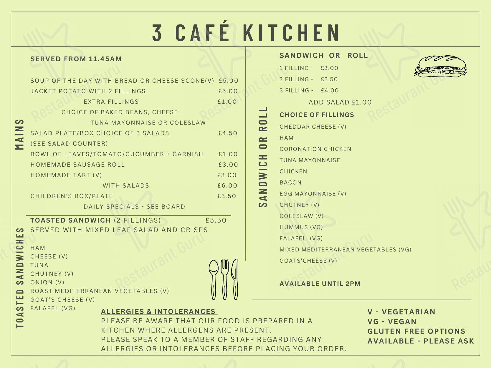 Menu at 3 Cafe, Bath