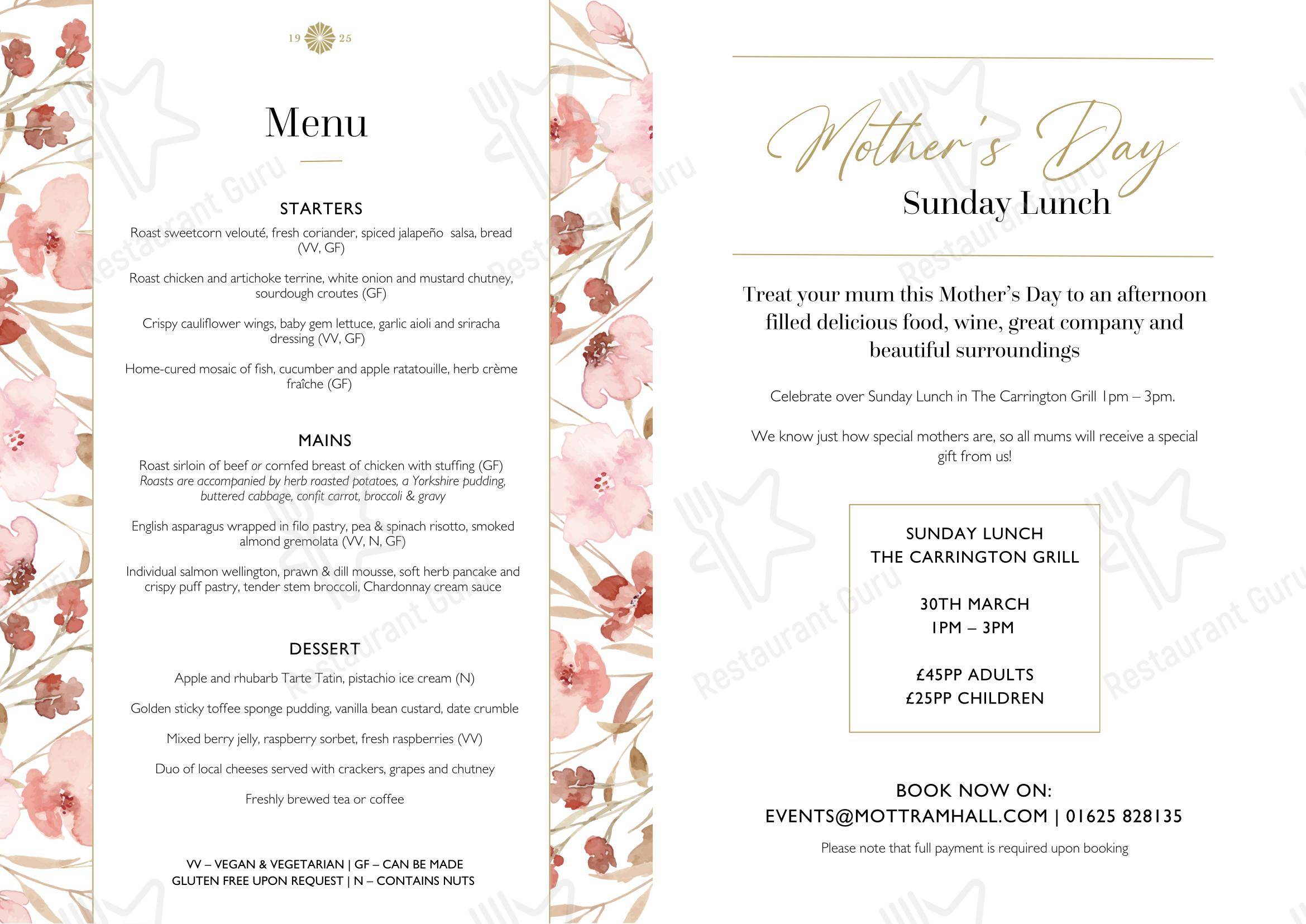 Menu at Afternoon Tea at Mottram Hall, Macclesfield