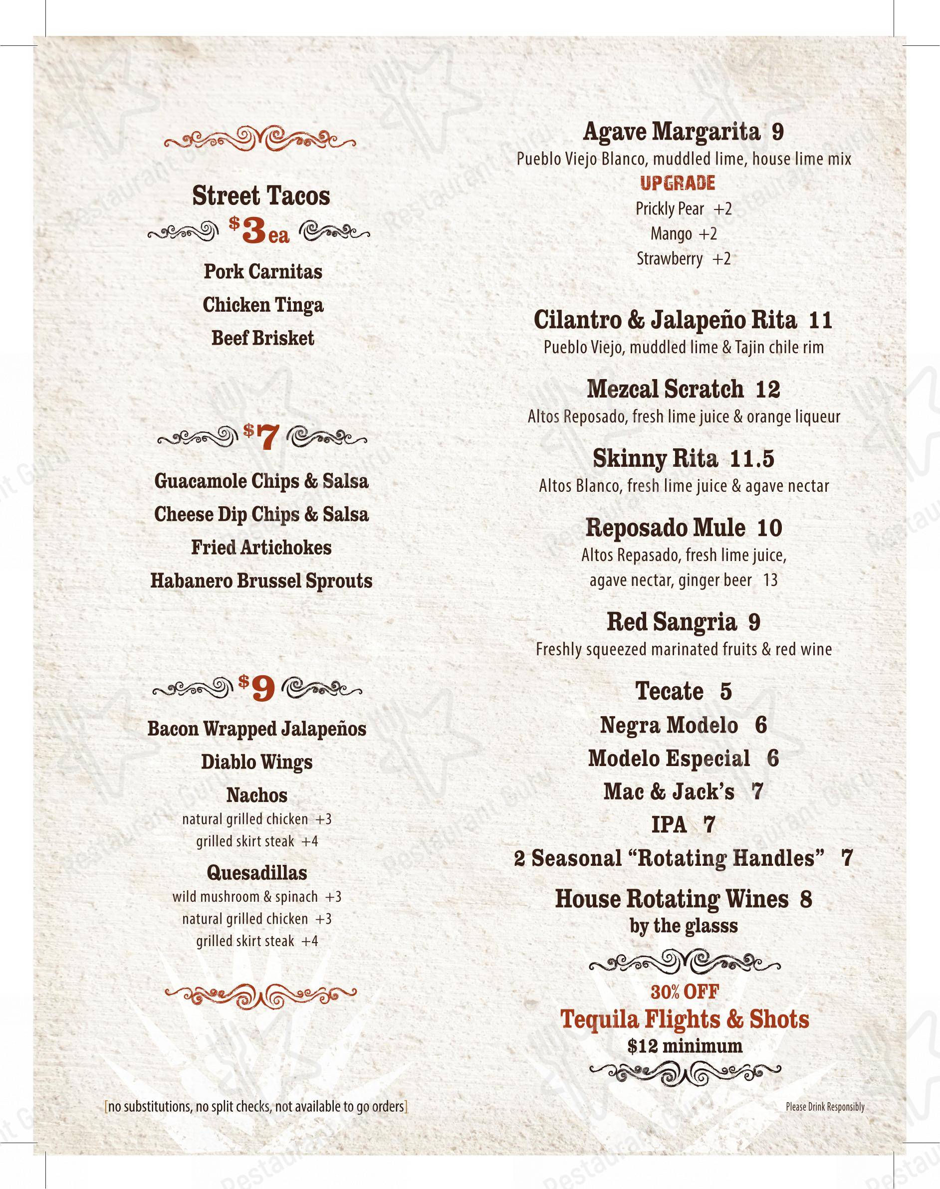 Menu at Agave Cocina & Tequila Issaquah Highlands pub & bar, Issaquah