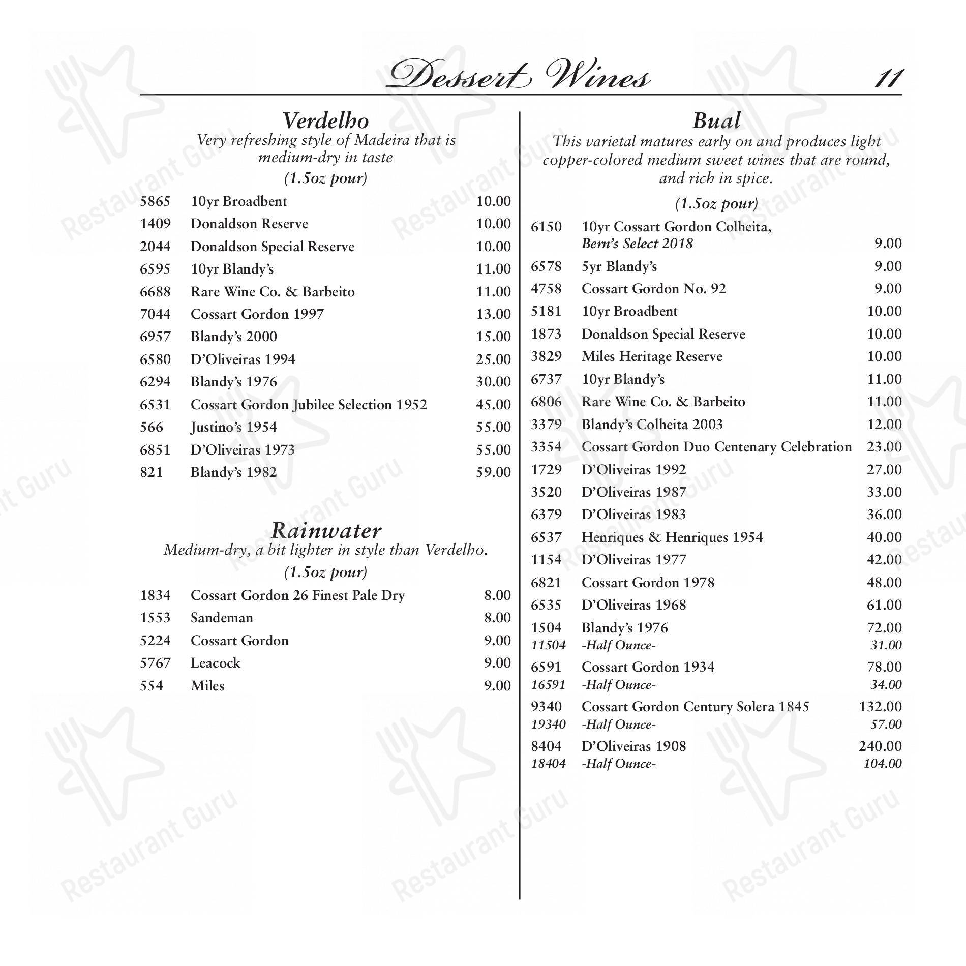 Menu at Bern's Steak House steakhouse, Tampa, S Howard Ave