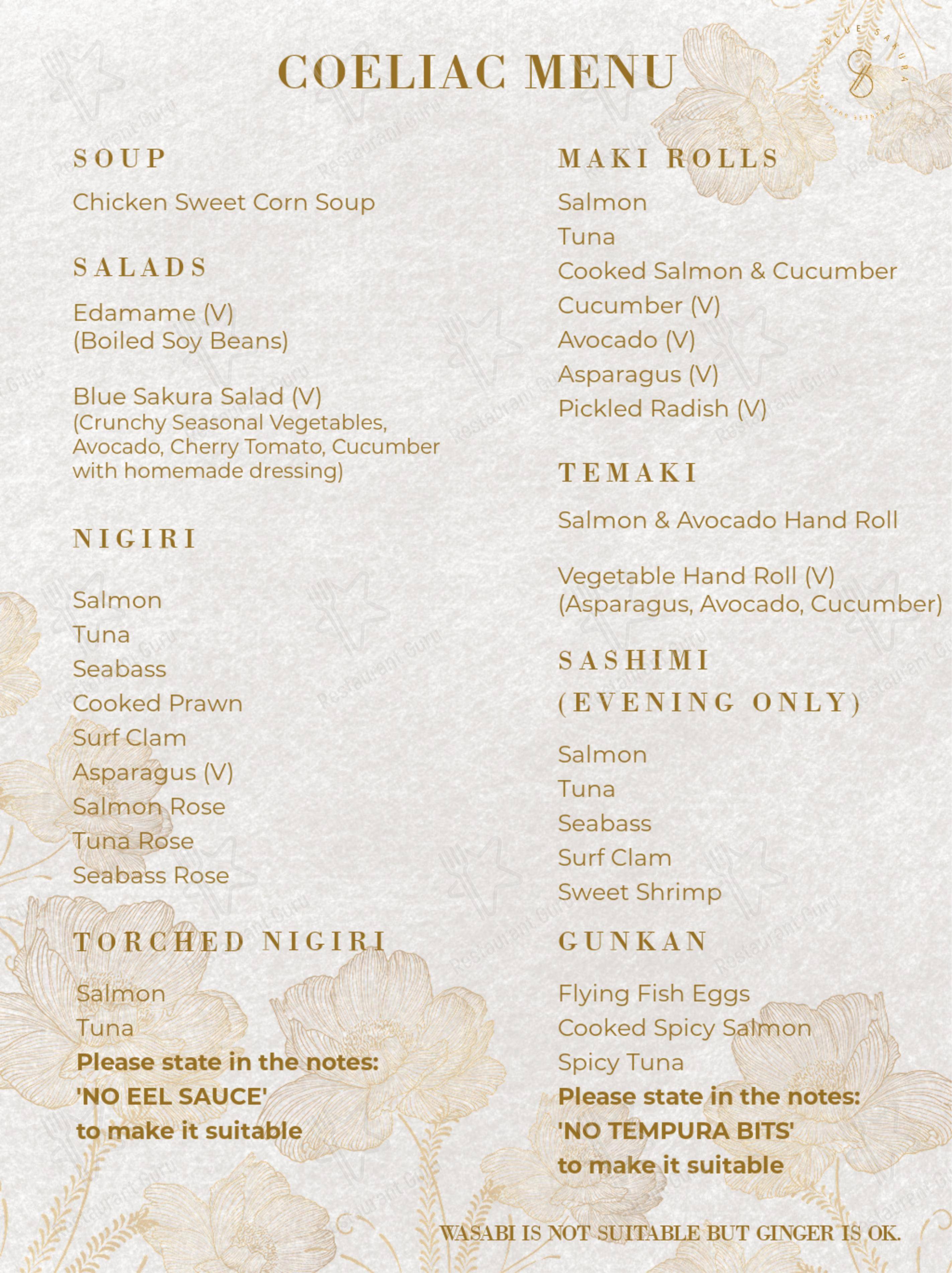 Menu at Blue Sakura Leeds restaurant, Leeds