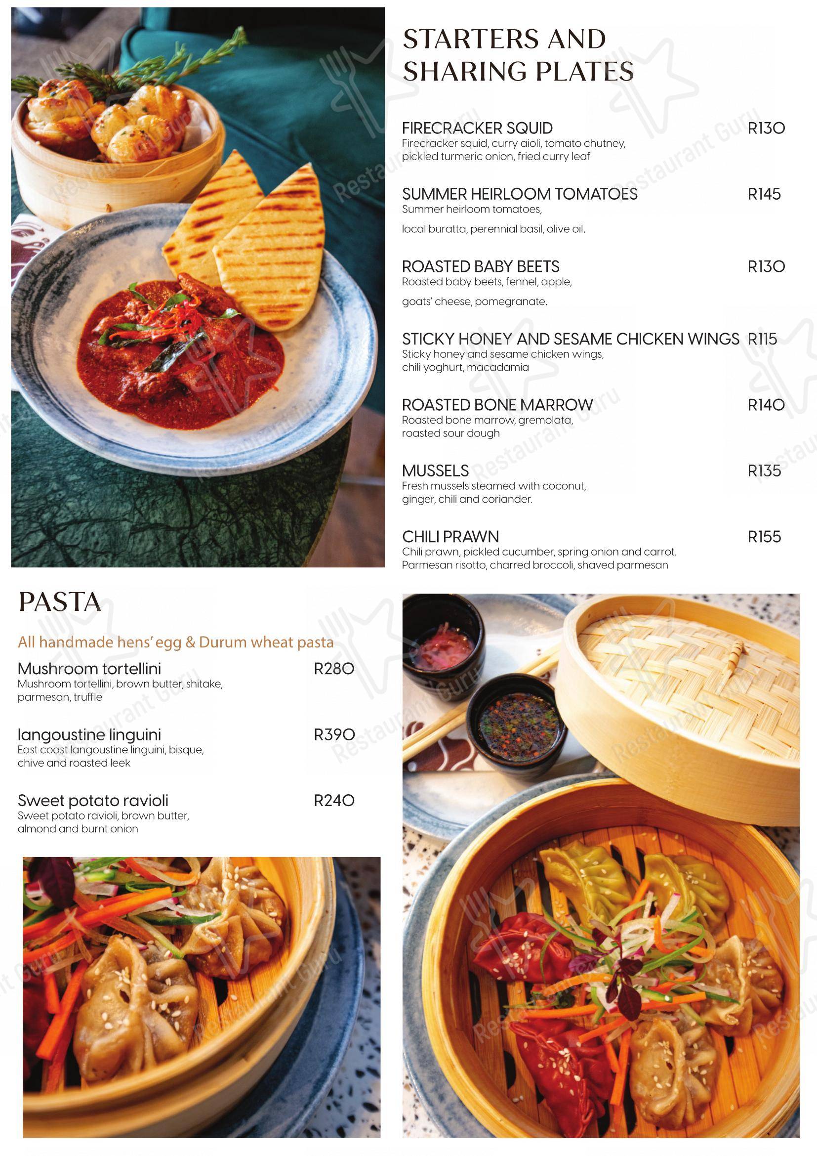 Menu at Brown Sugar Oceans restaurant, Umhlanga