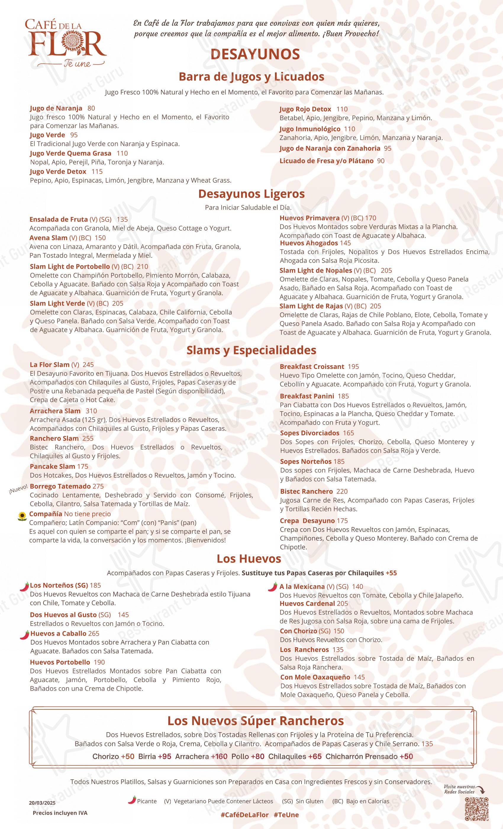 Carta de Café de la Flor Las Palmas, Tijuana, Av. las Palmas 5056-3