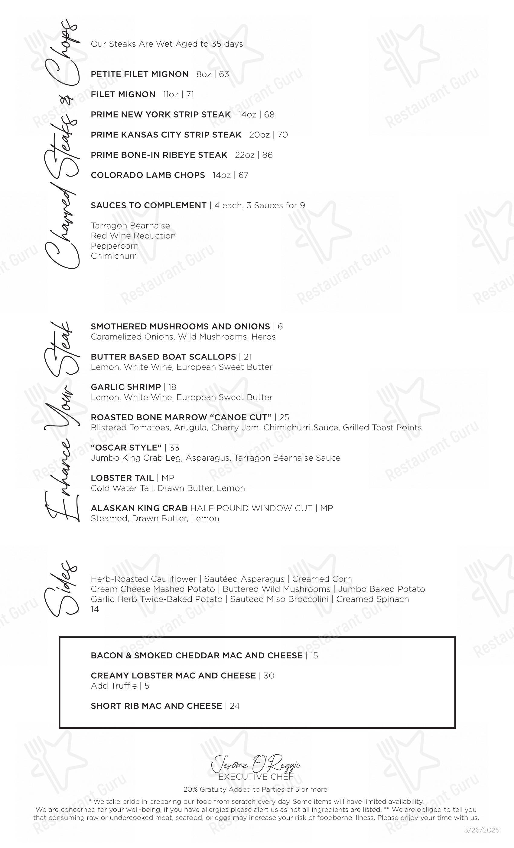 Menu at Cielo: The Steakhouse at Morongo, Cabazon, Seminole Drive