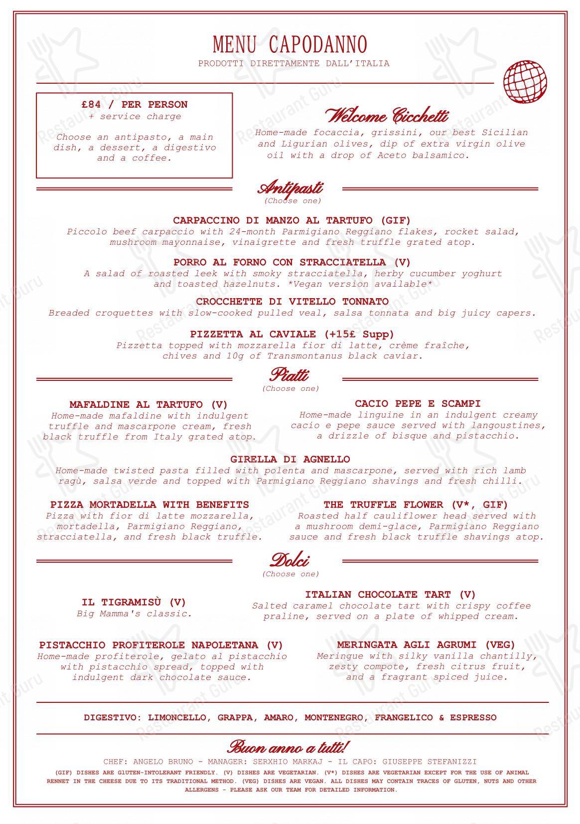 Menu at Circolo Popolare restaurant, London