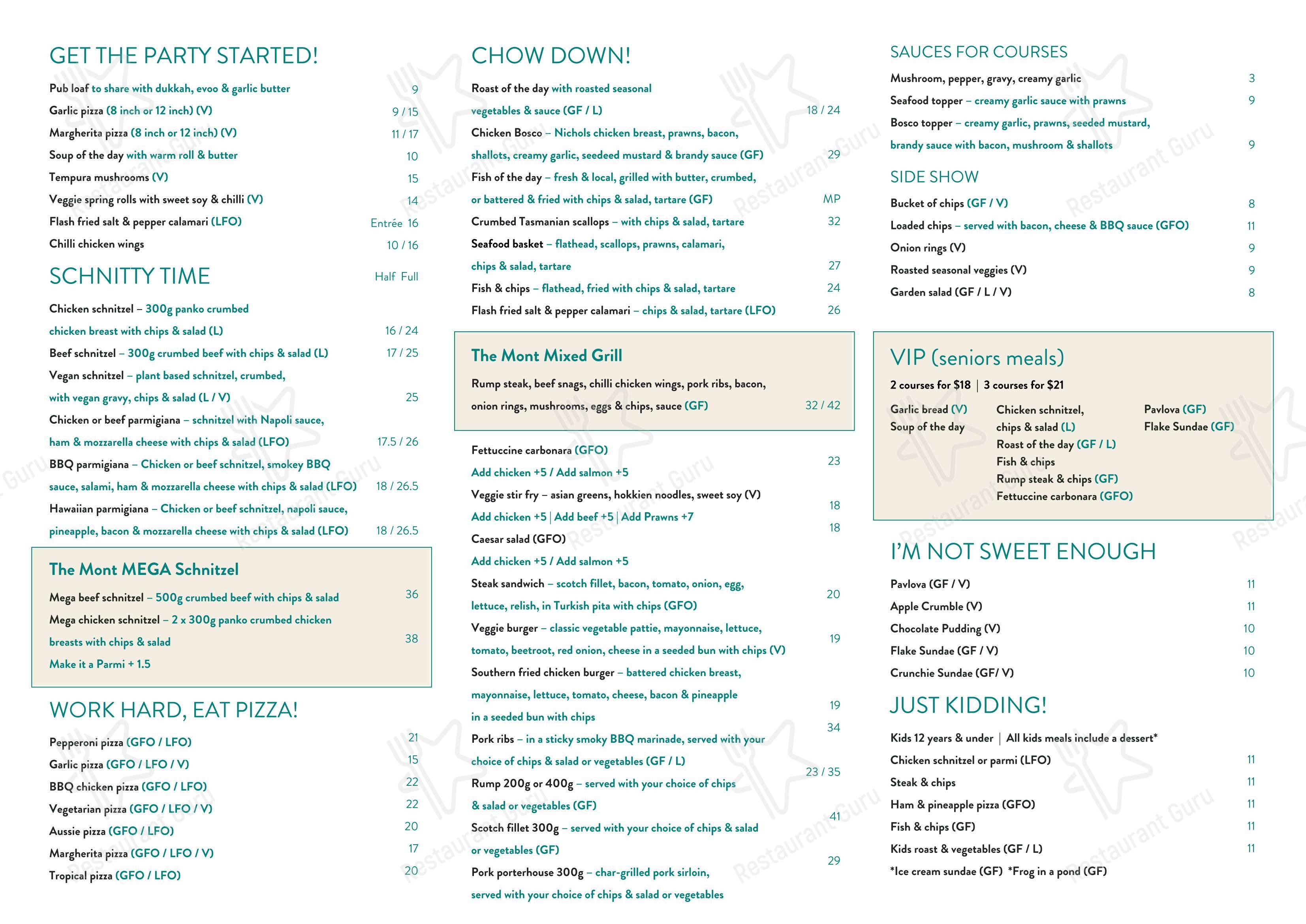 Menu at Claremont Hotel restaurant, Claremont